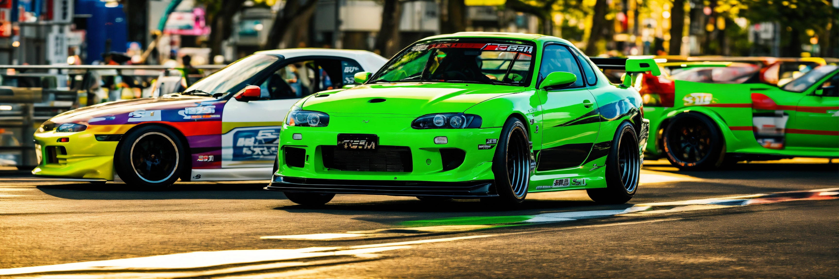 Lexica - A colorful green Nissan Silvia S15 with a wide-body kit racing ...