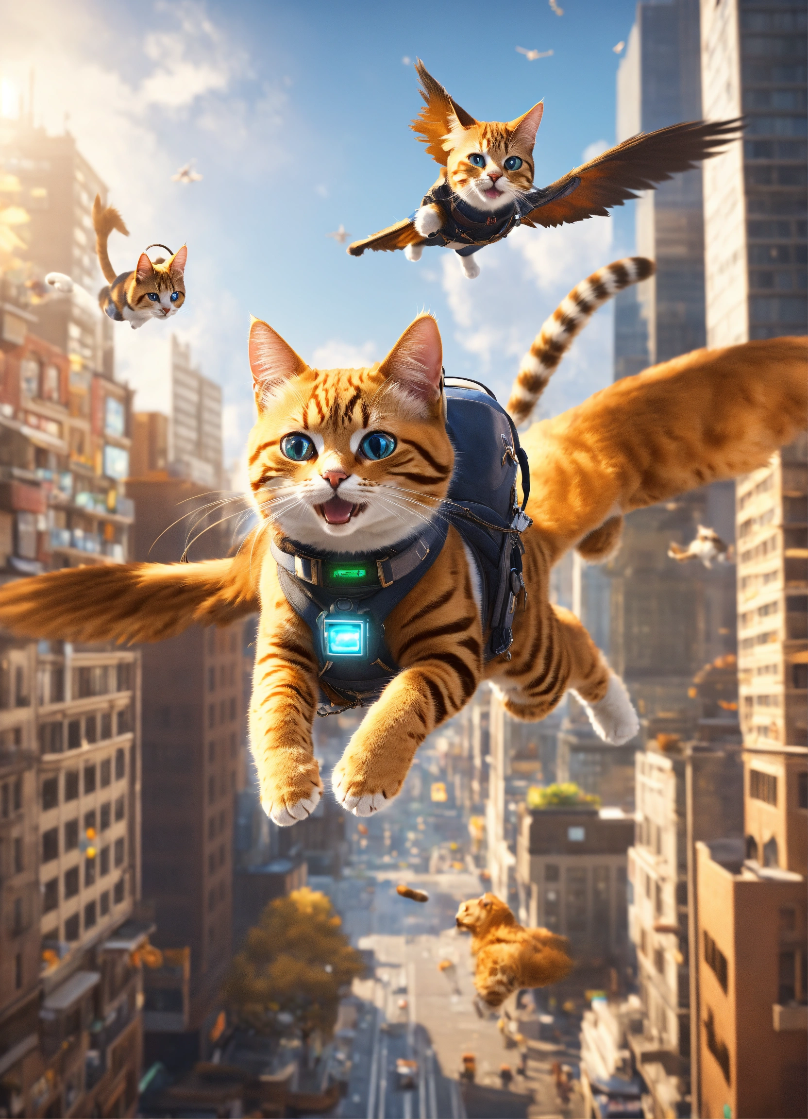Lexica - Smiling cats flying over the city, highly detailed, concept ...