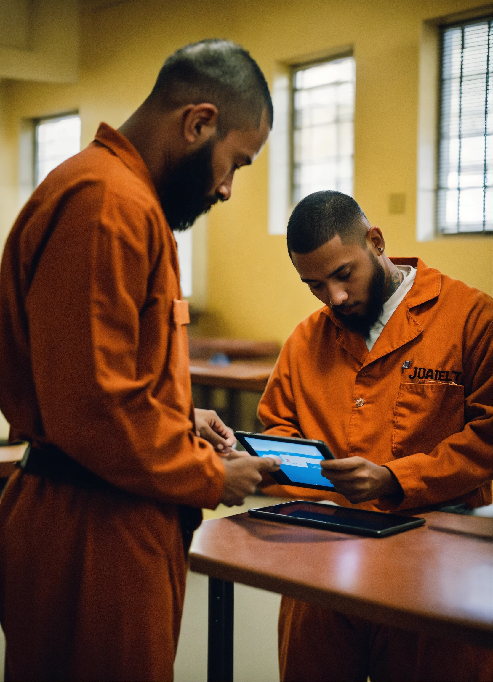 Lexica - A caucasion jail inmate using a tablet for educational ...
