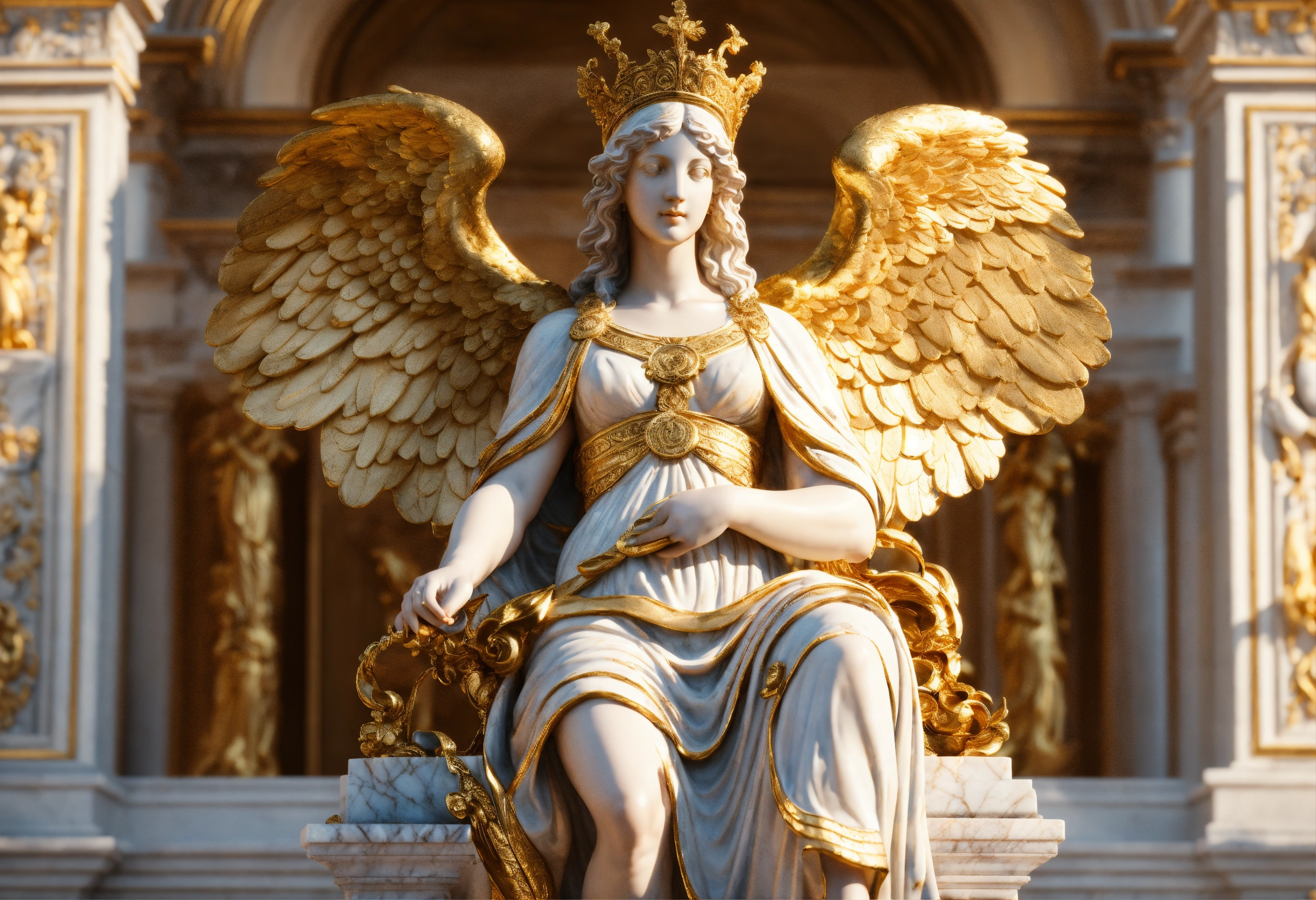 Lexica - Greek marble and gold statue of a goddess with angels ...