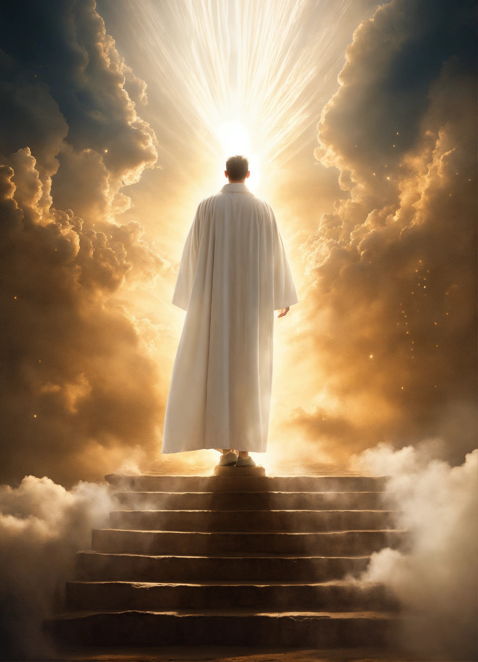 Lexica - A person wearing white robes and a face of light, descending ...