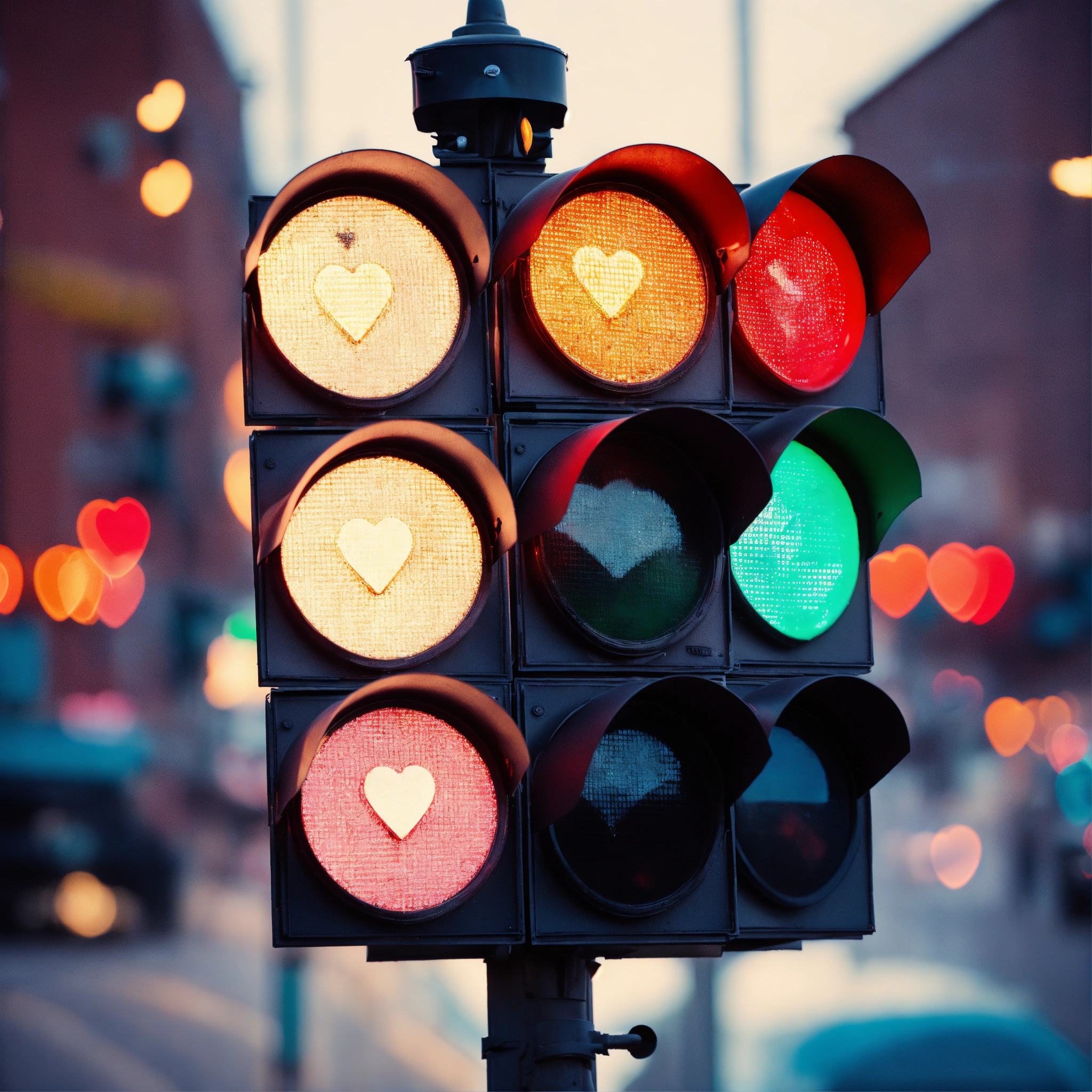Lexica - Close-up of a traffic light with heart shaped lights, pastel ...