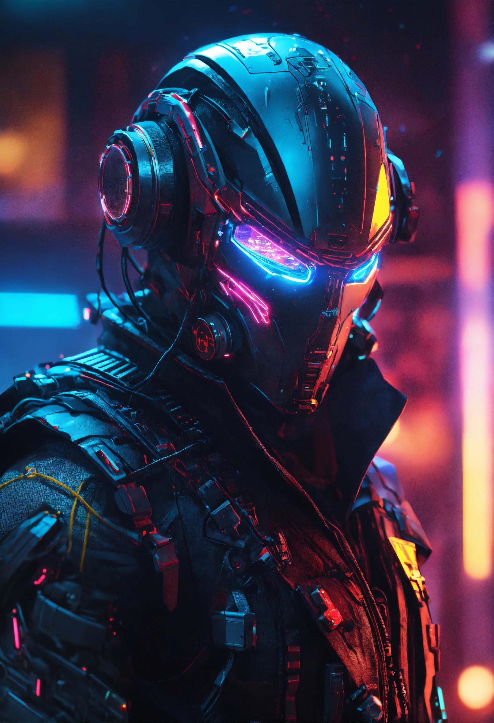 Lexica - A Futuristic sci-fi assassin masked, half robot using a ...