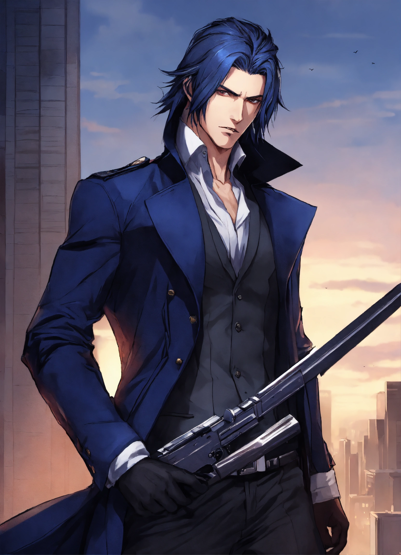 Lexica - Dark blue hair, handsome man, assassin, modern, hitman, cold ...