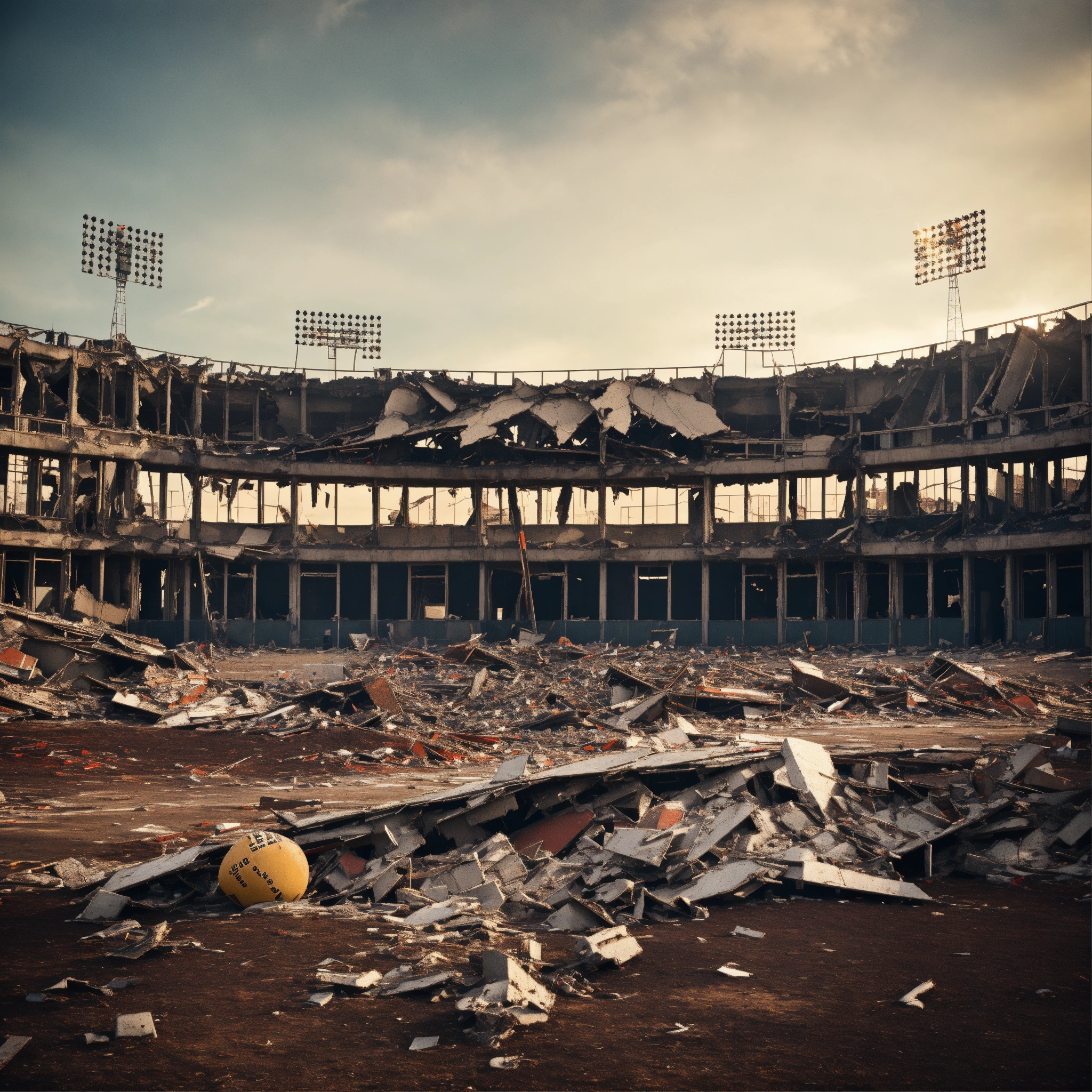 Lexica - Destroyed football stadium building, cinematic