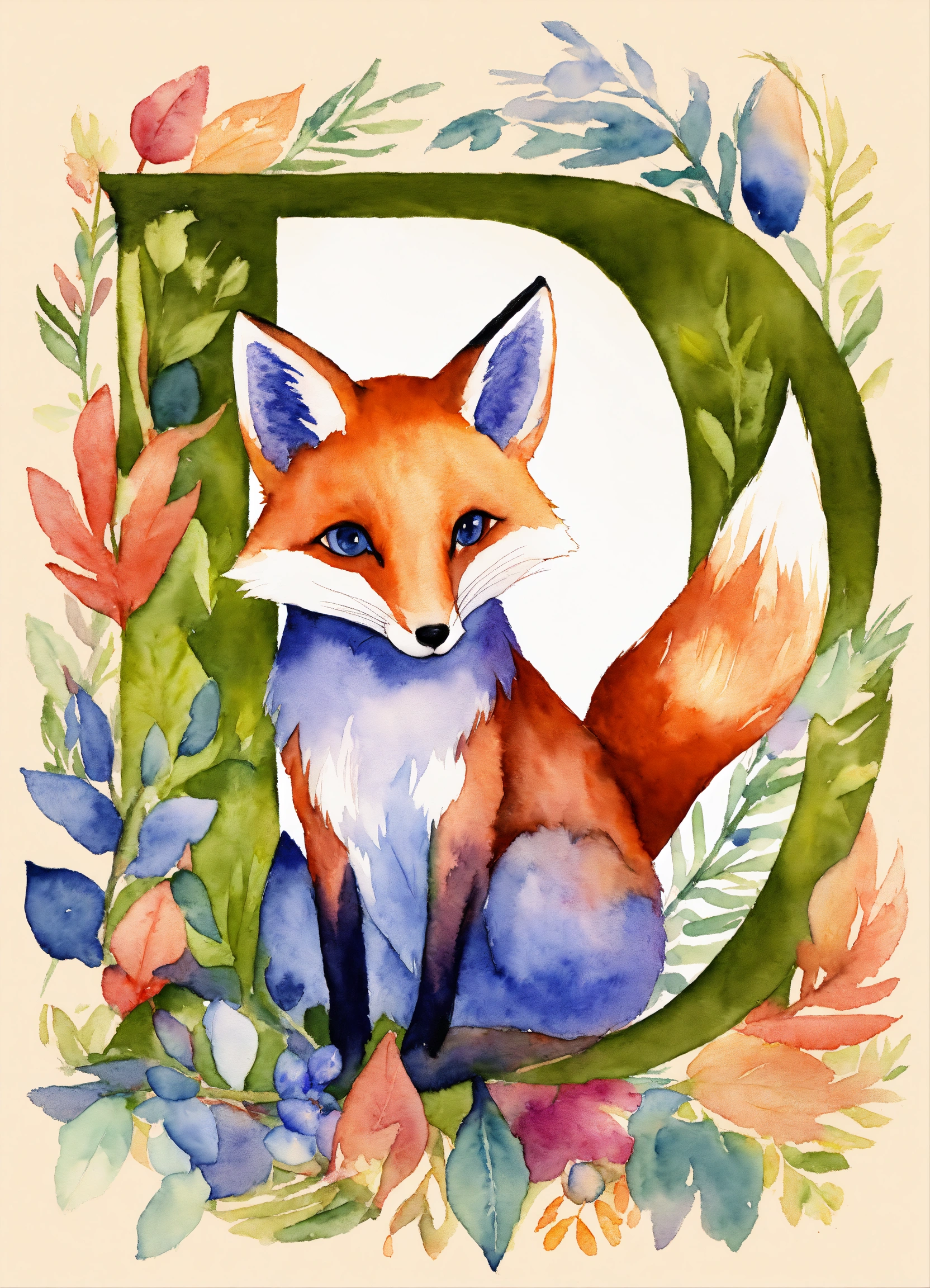 Lexica - Periwinkle fox inside the capital letter B, watercolor style ...