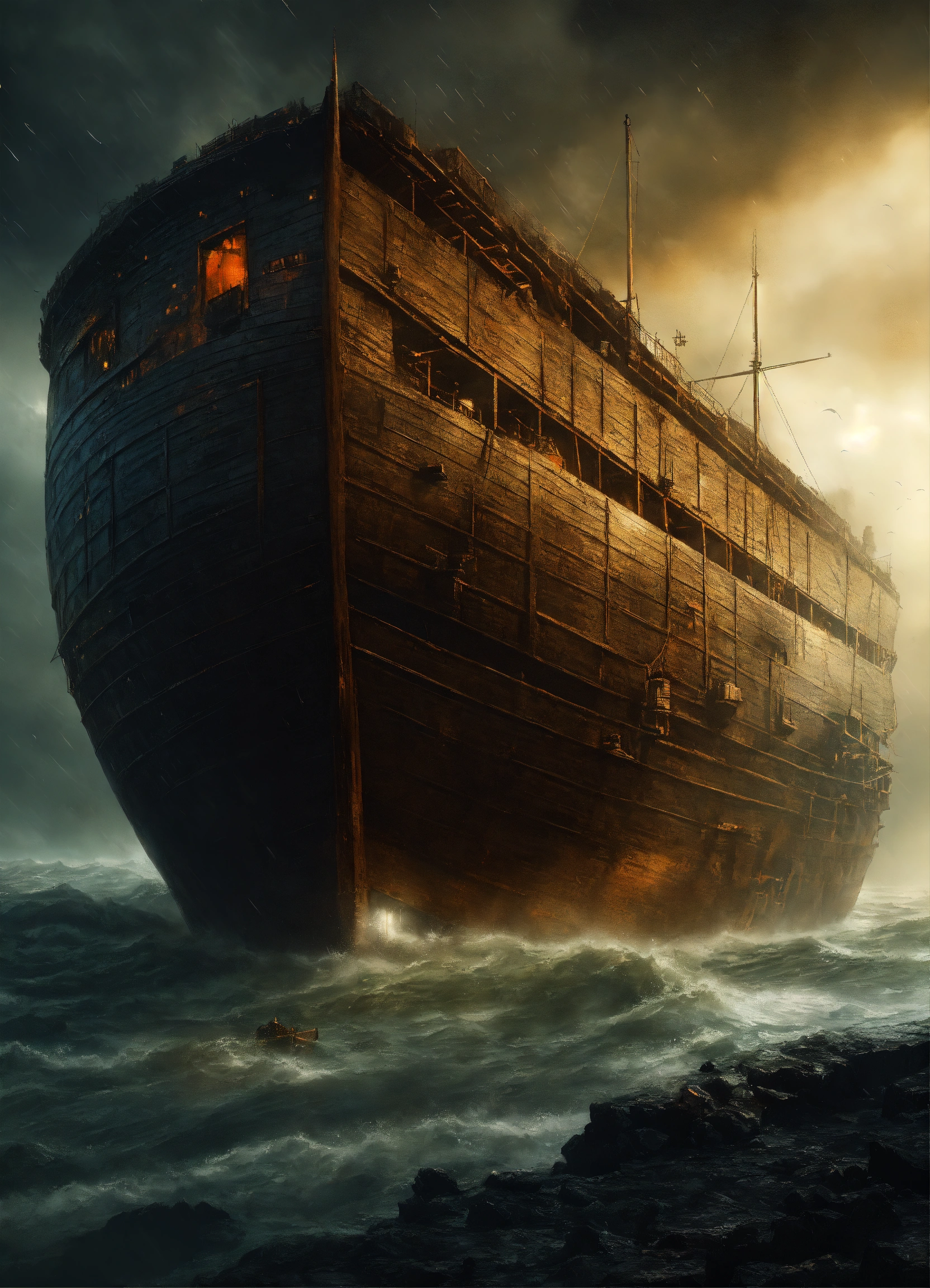 Lexica - Noah's ark from the Bible in a rectangular shape ship, in a ...