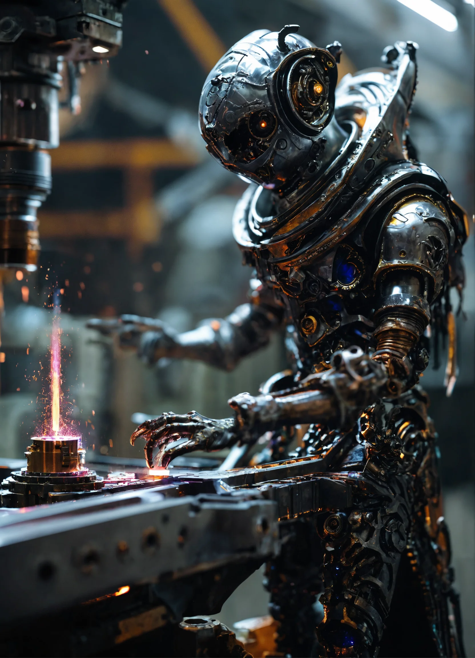 Lexica - Imagine a cosmic void warlock milling on CNC machine titanium.