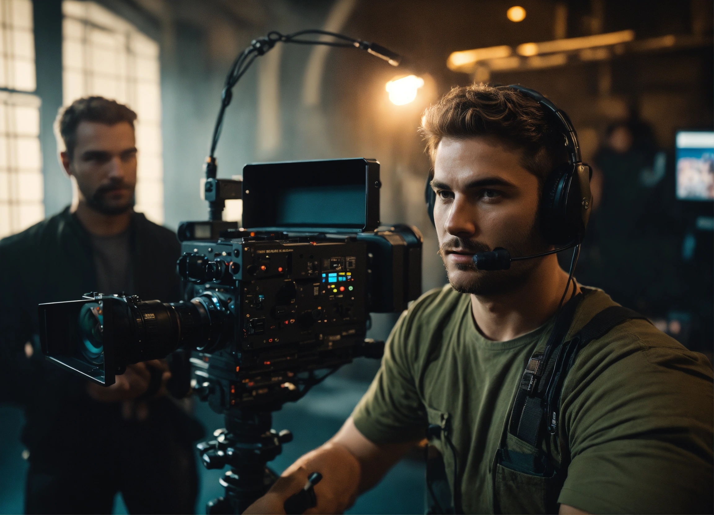 Lexica - The operator looks directly into the frame, he is under the ...