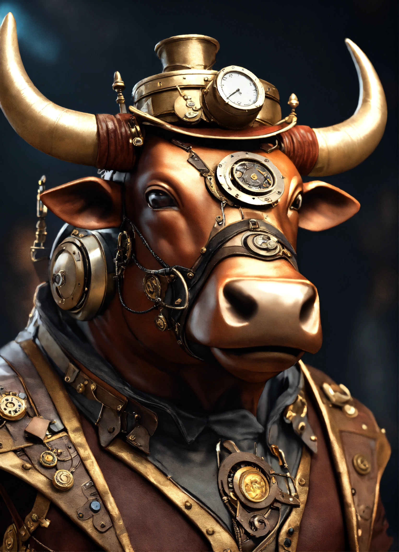 Lexica - Happy bull front, 8k, realistic, steampunk