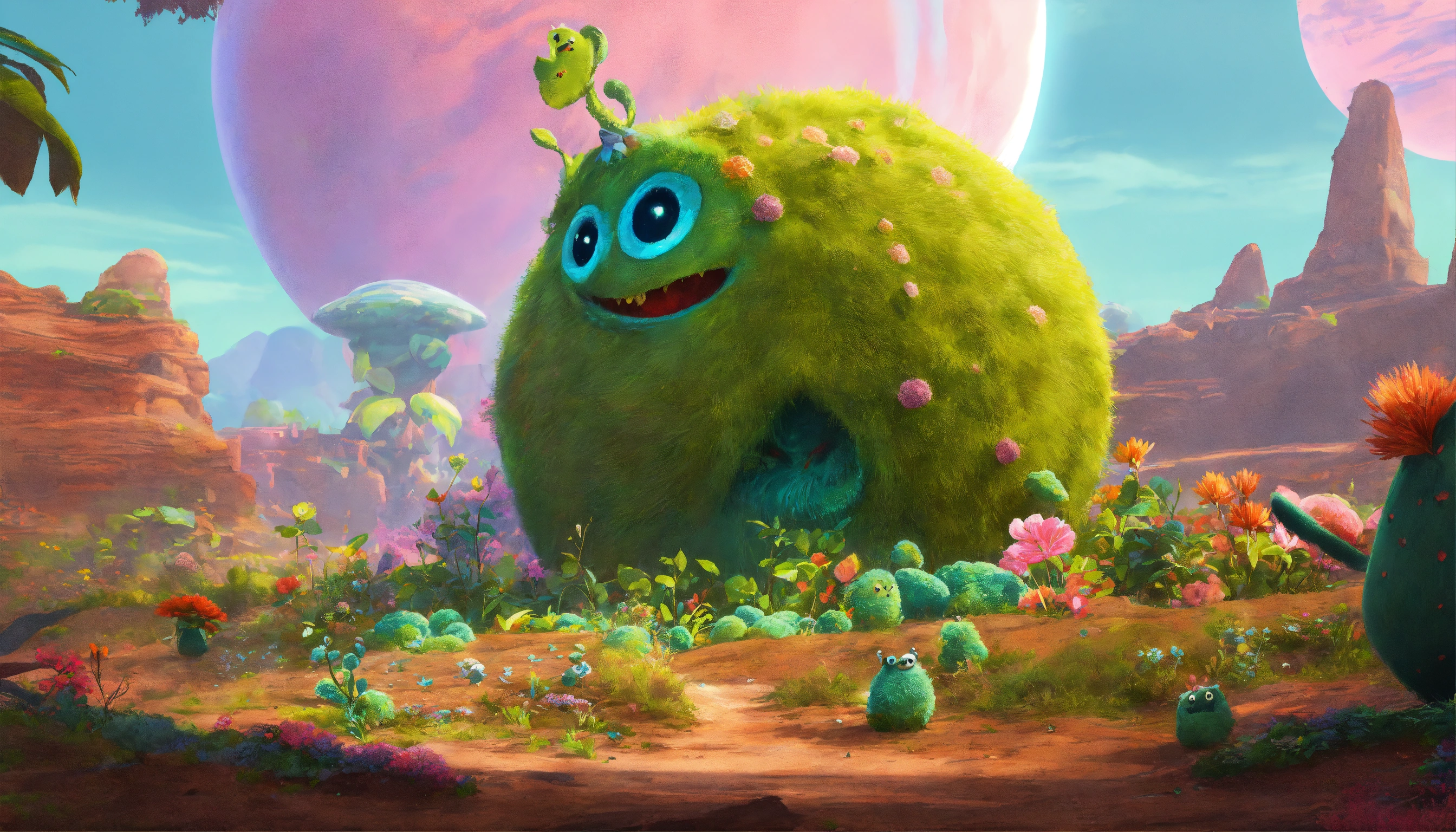 Lexica - A planet with furry plants, pixar art style, Monsters corporation