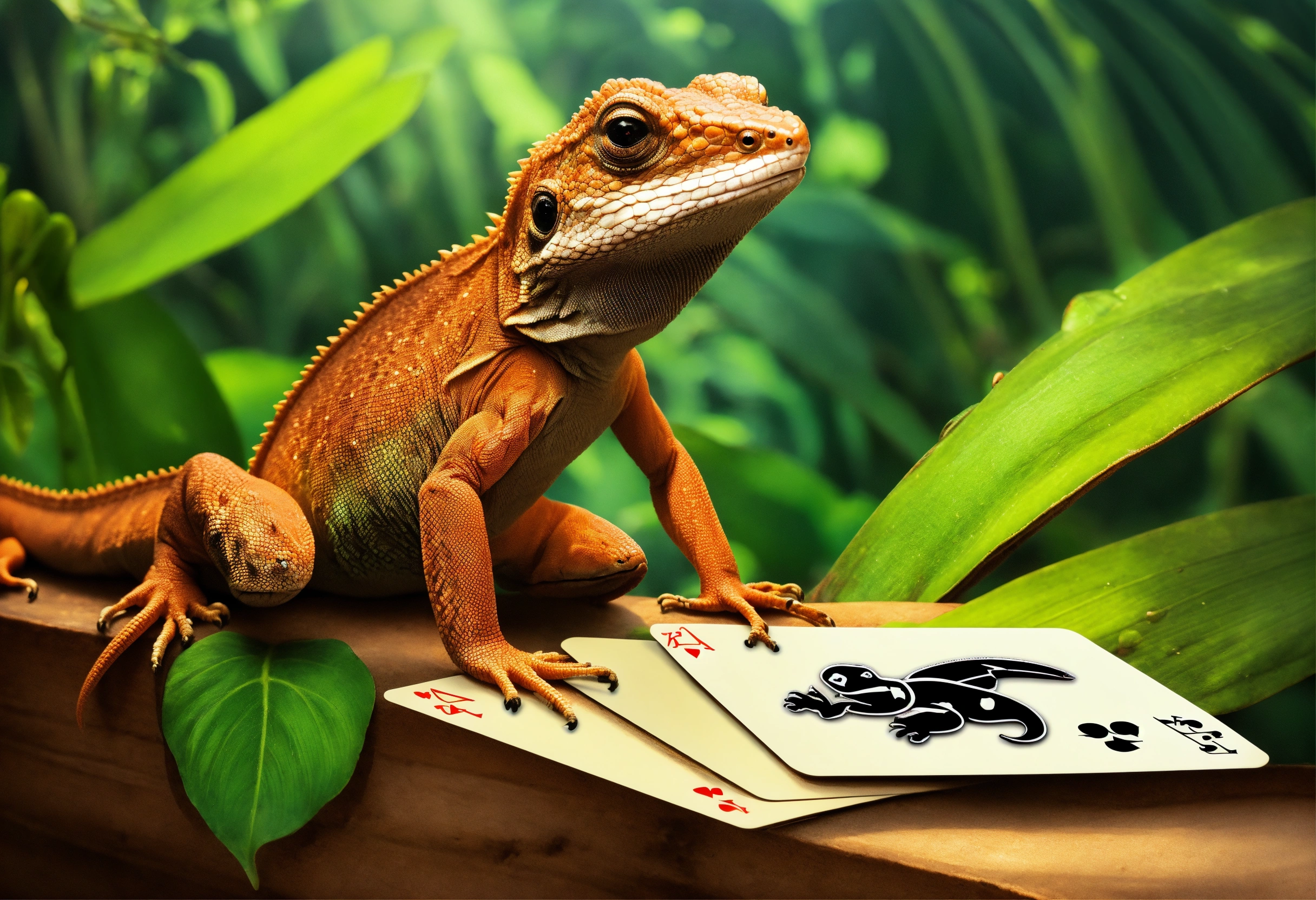 Lexica - Lizard playing cards with a coqui