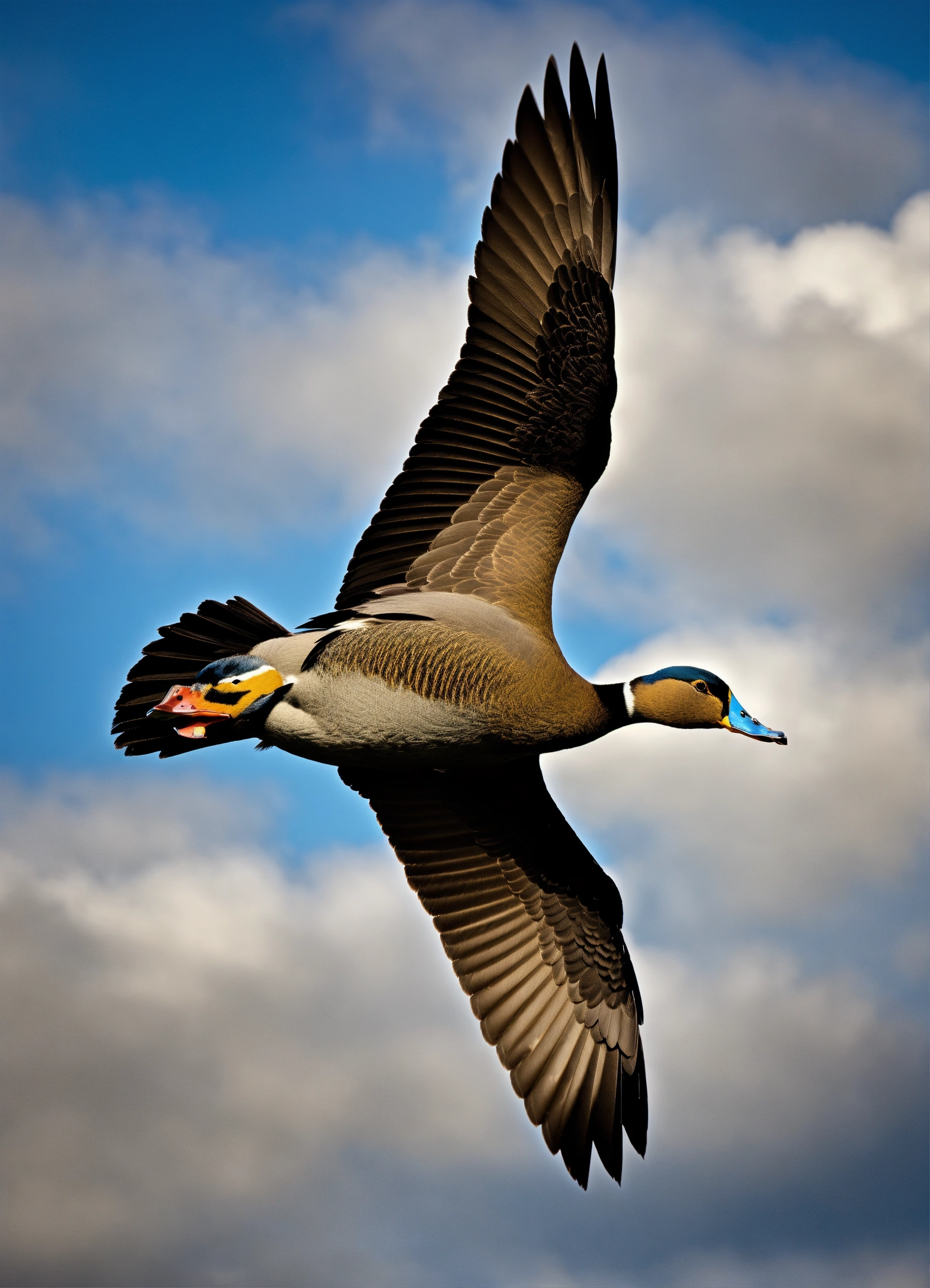 Lexica - Underside closeup of blue duck nz bird flying photo ...