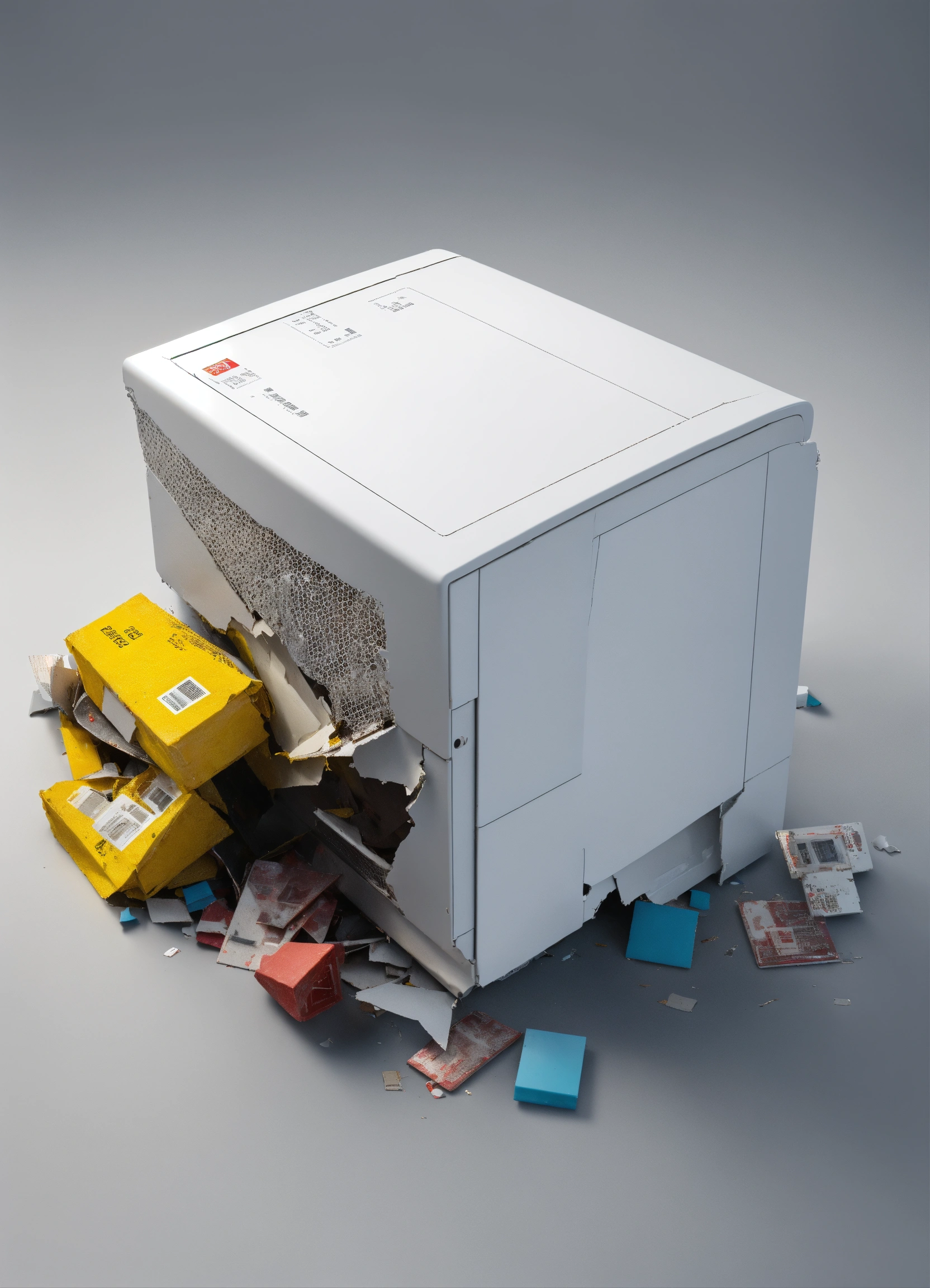 Lexica - A broken crashed POS package, white background, 4k image