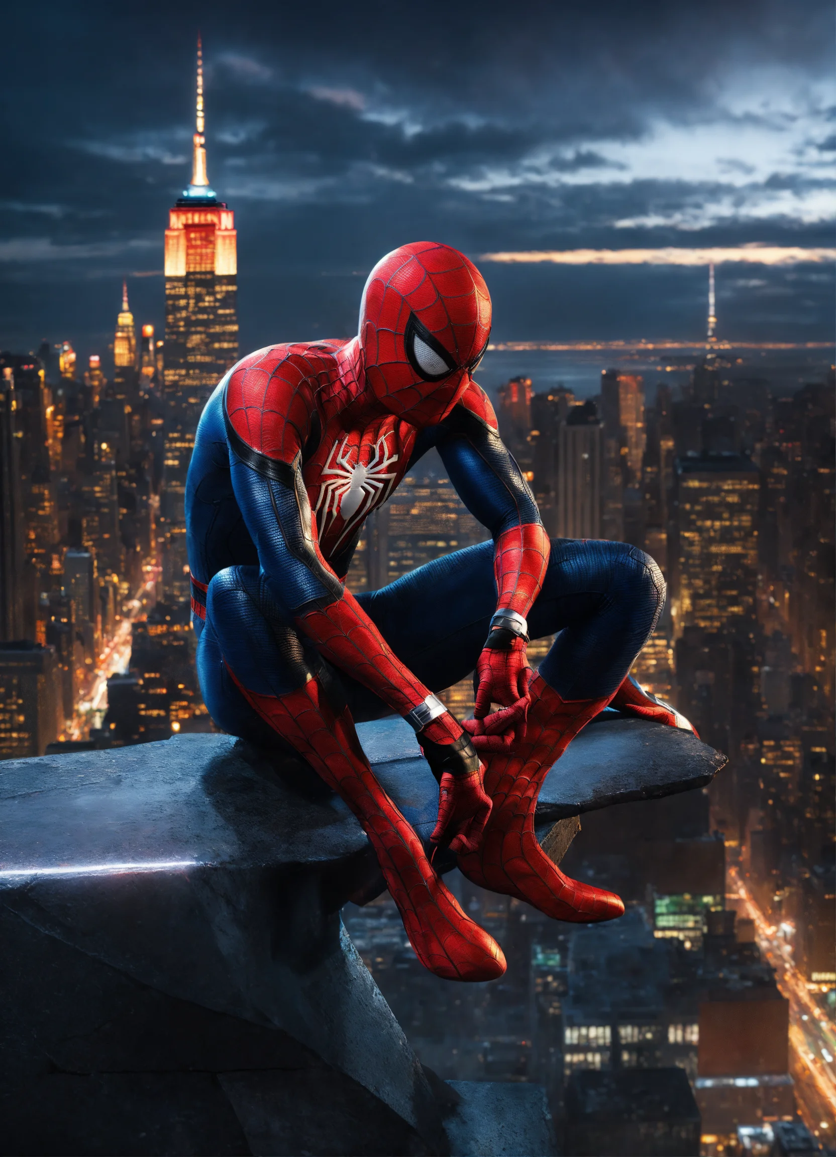 Lexica - Portrait painting of Spider-Man wearing a black leather suit ...