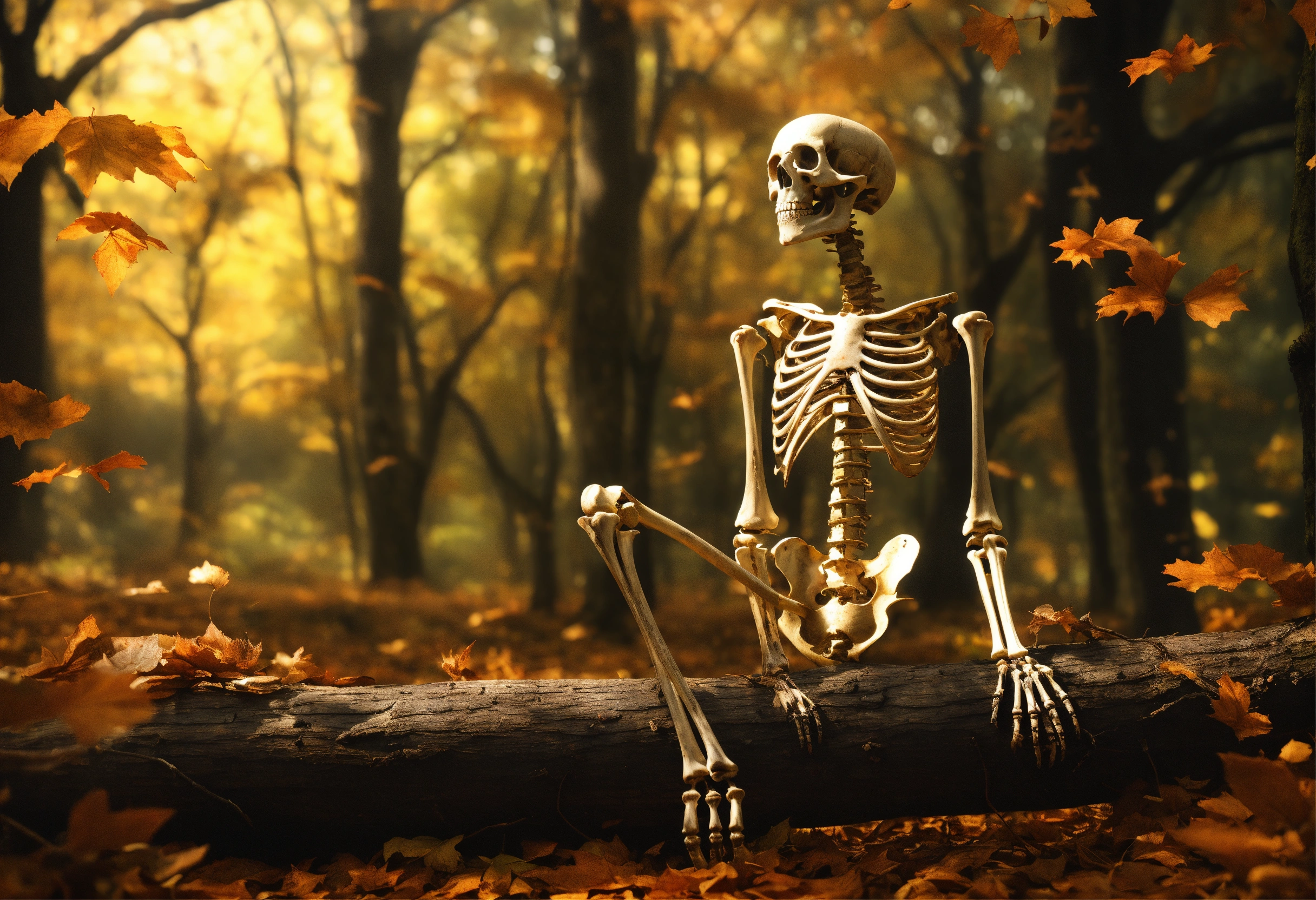 Lexica - Create a digital art piece featuring a skeleton sitting on a ...