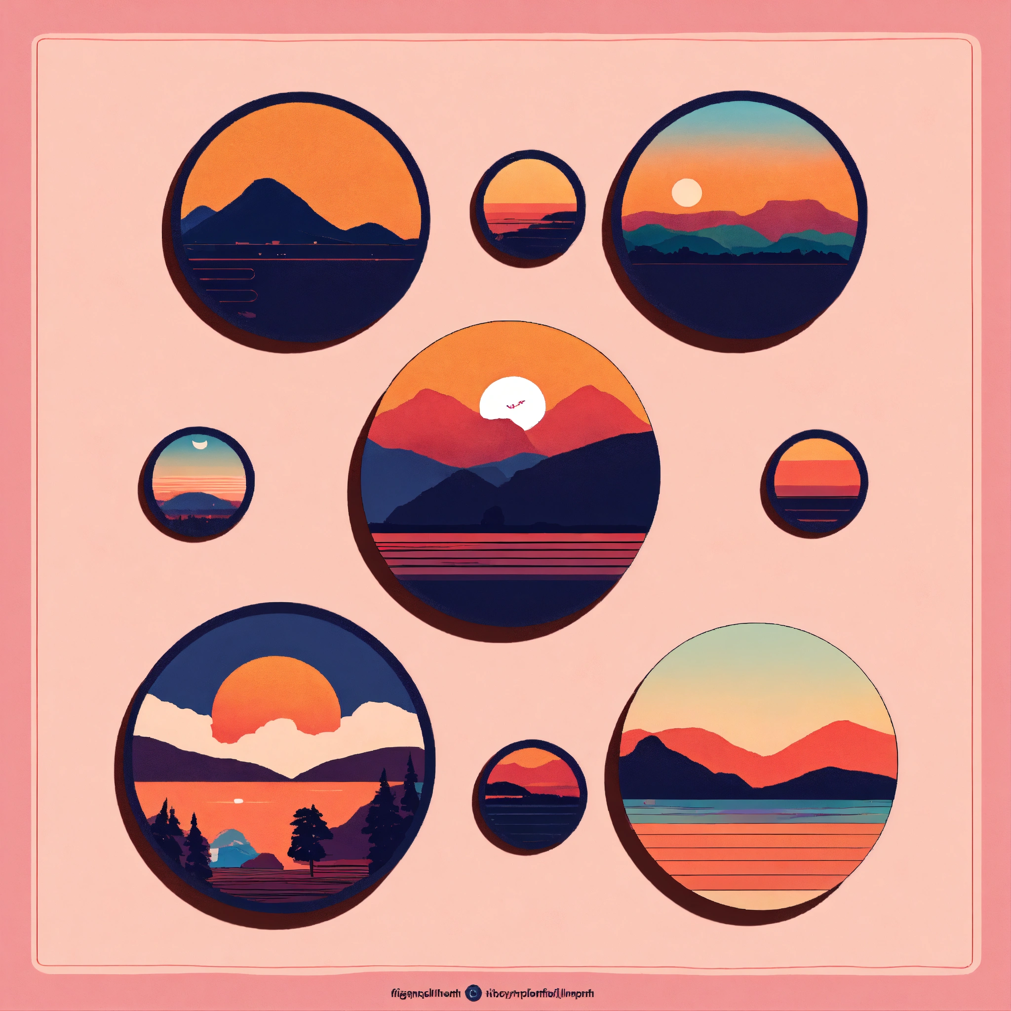 Lexica - 4 badges lo-fi landscape with minimalist design