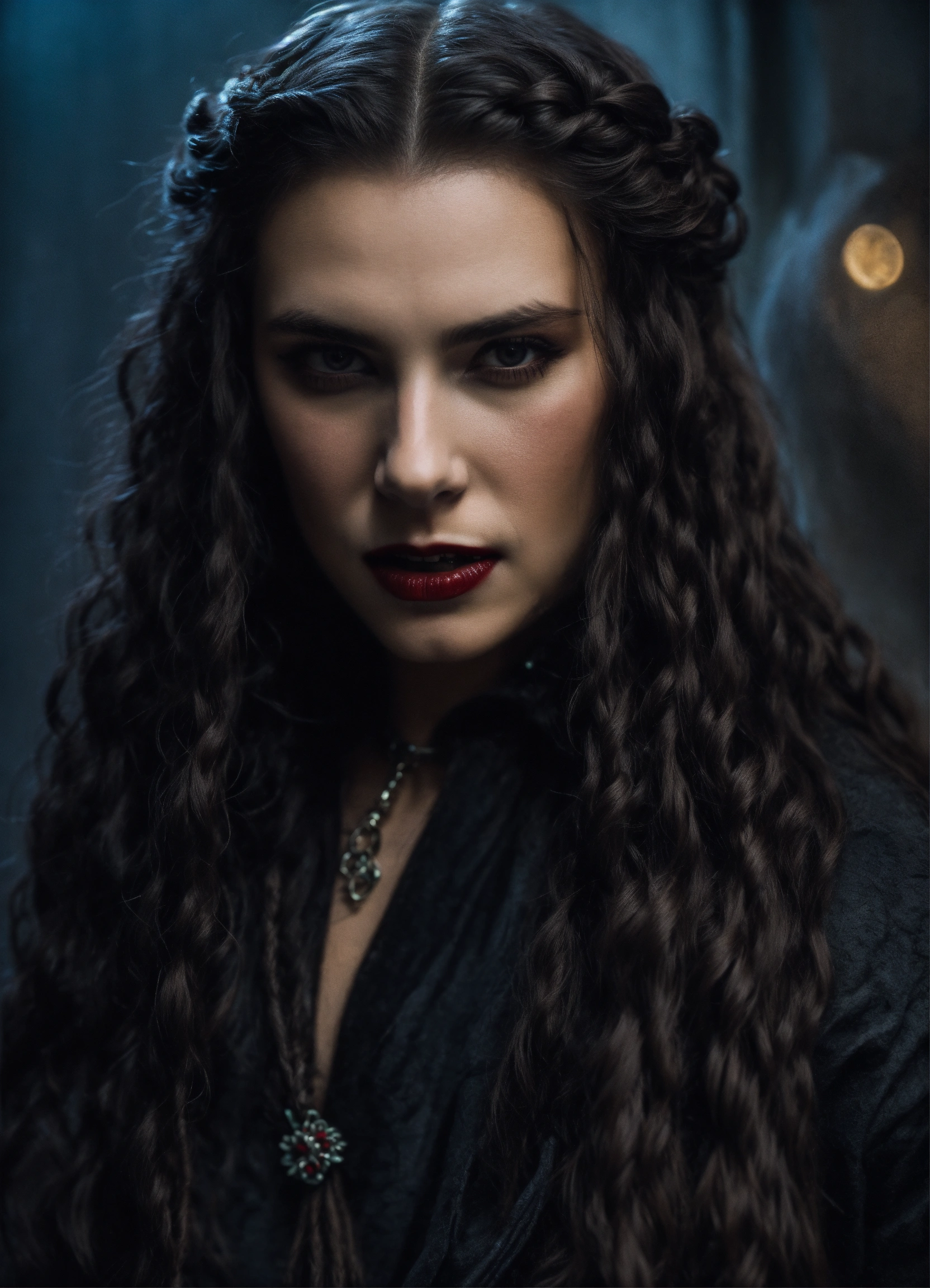 Lexica - Vampire with wavy, long black braided locks, enchanted ...