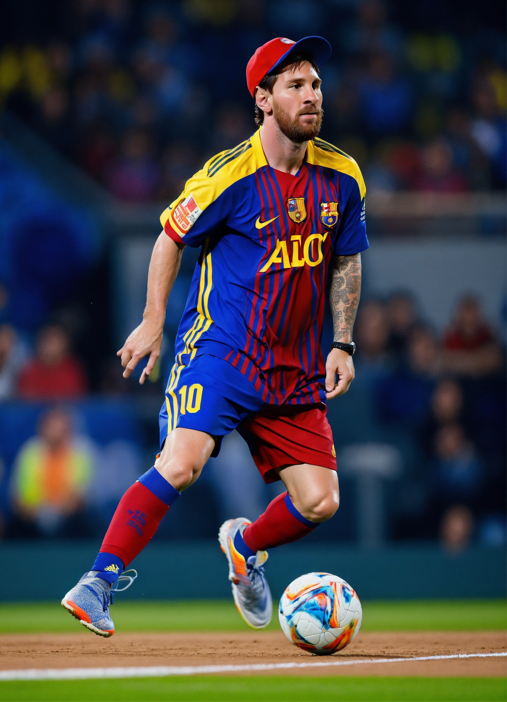 Lexica - Messi con gorra y pelota de tenis, primer plano