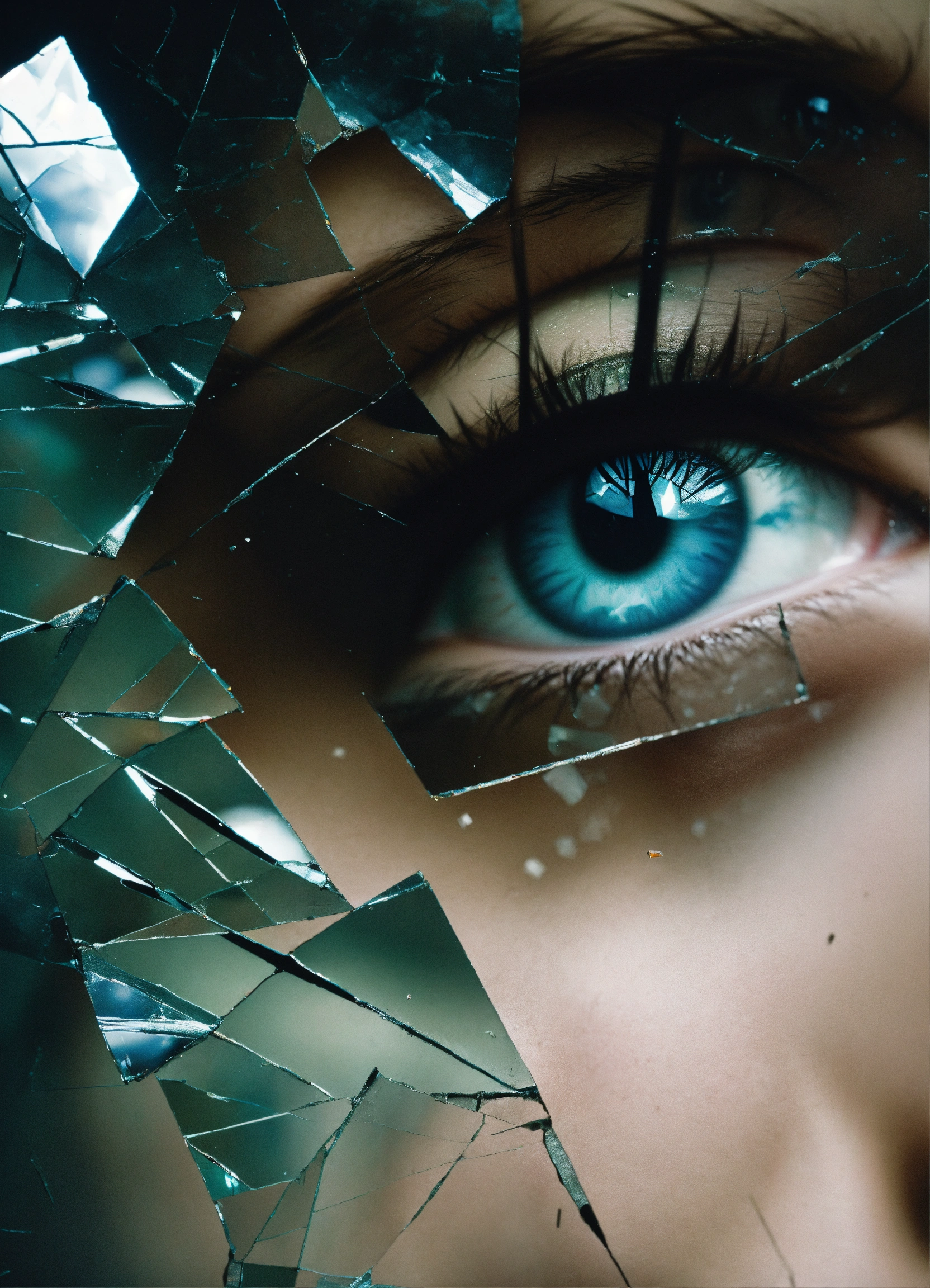 Lexica - Double Exposure photo, featuring eye, shattered mirror effect ...