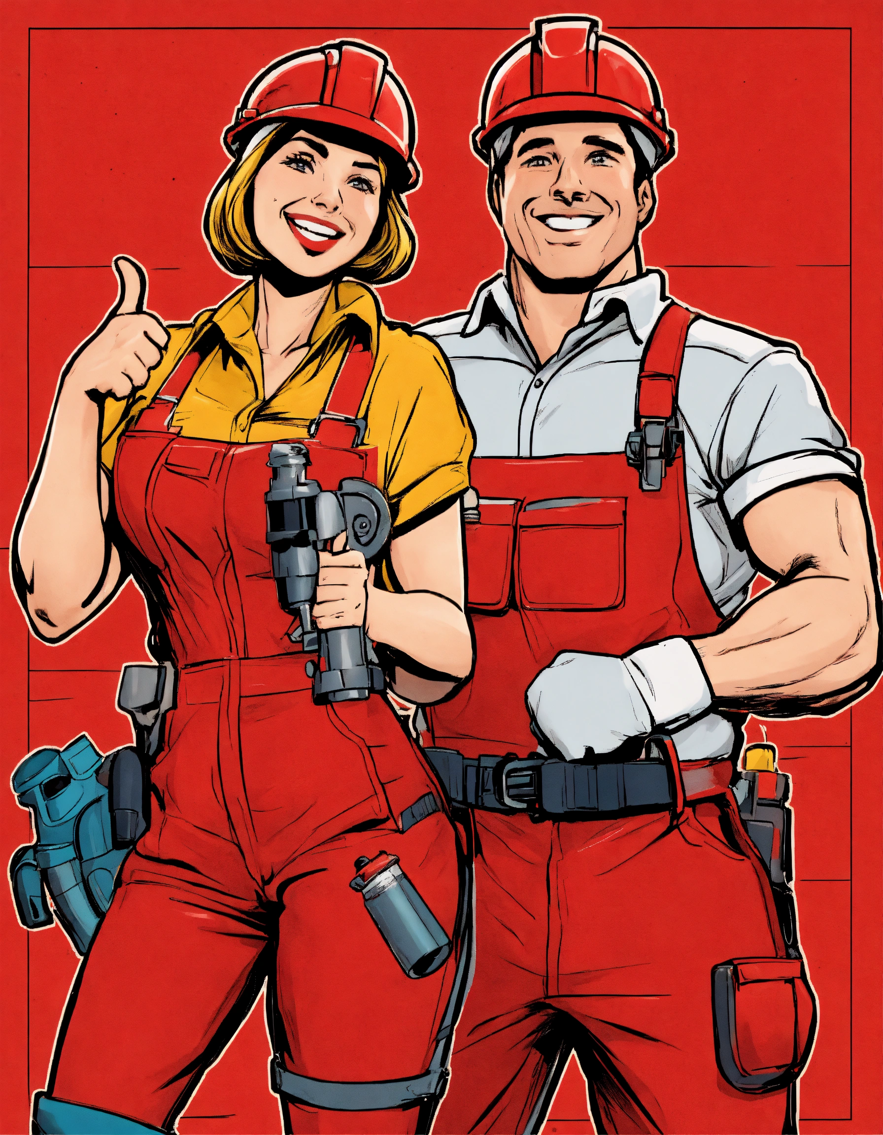 Lexica - Close up of two heroic plumbers in a red outfit and red hard ...