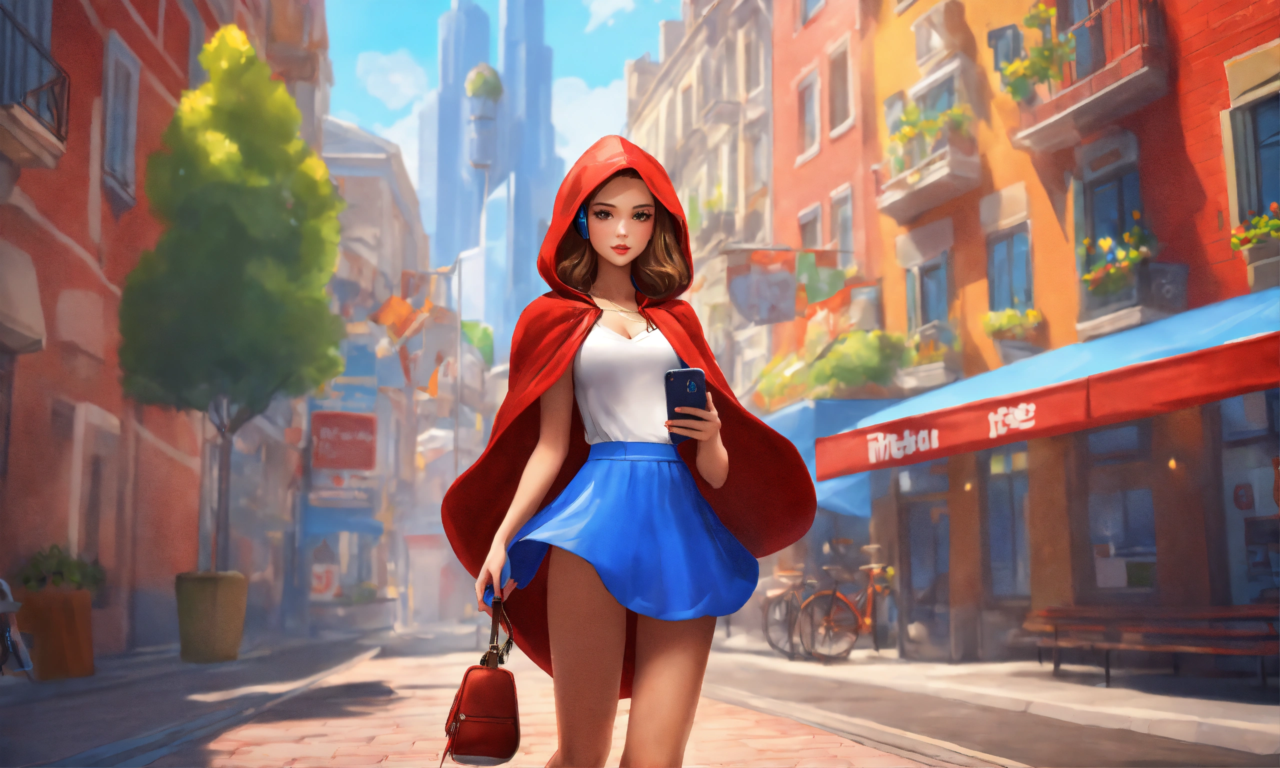 Lexica - Cartoons taking selfie to her self, modern Red Riding Hood ...