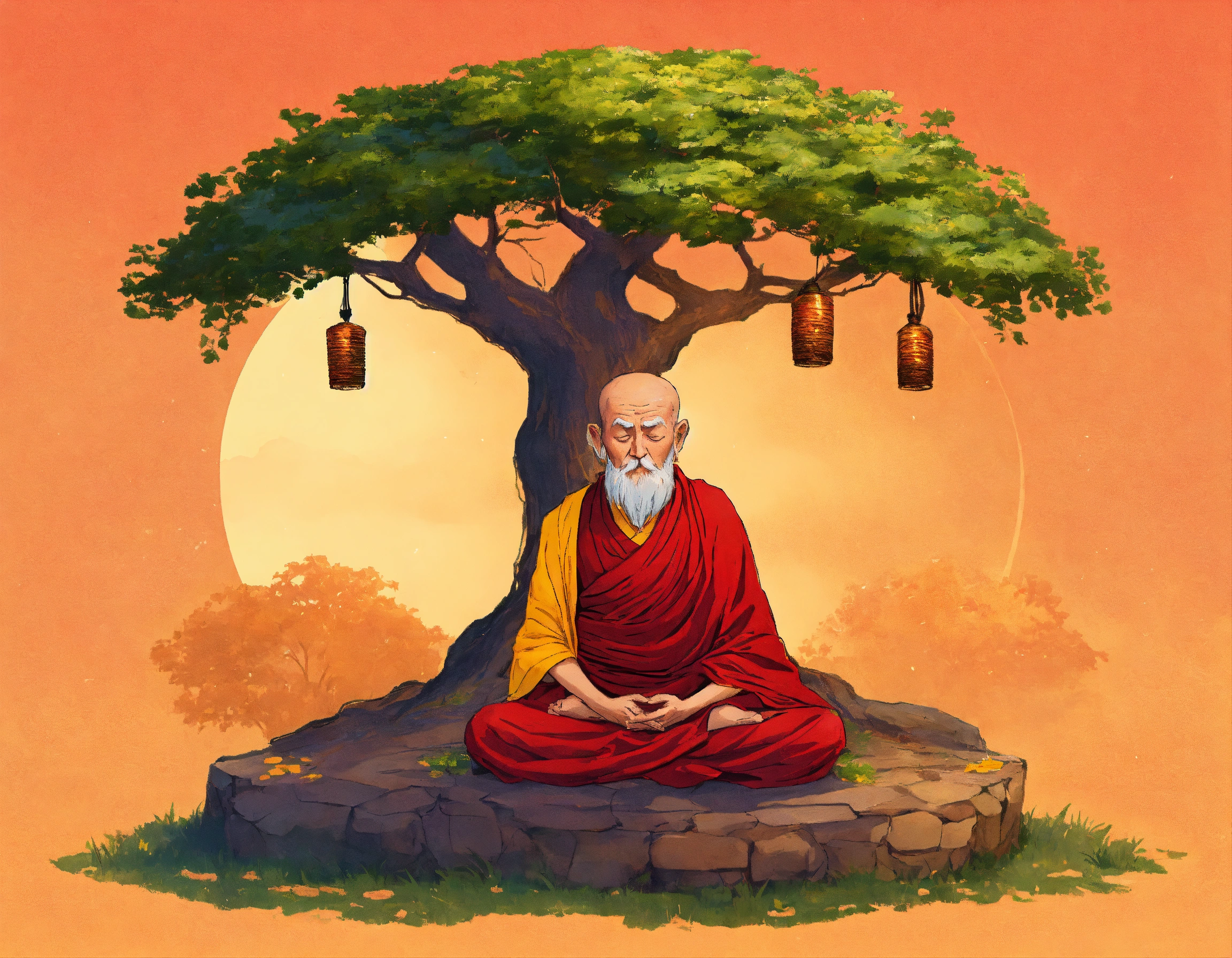 Lexica - Wise old monk in meditation under a tree