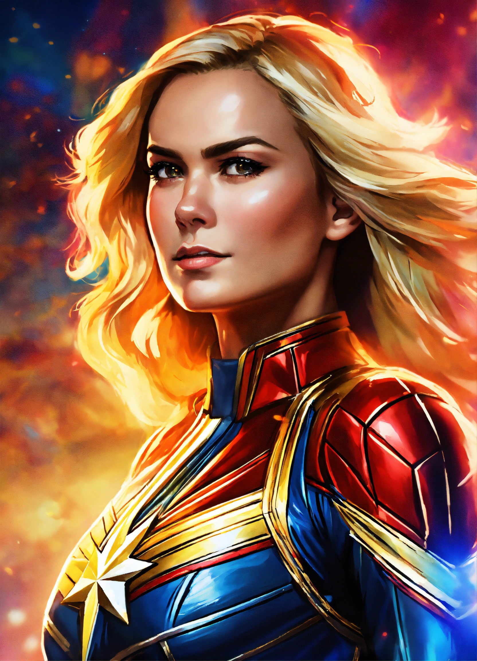 Lexica - Realistic, colorful portrait of a captain marvel, beautiful ...
