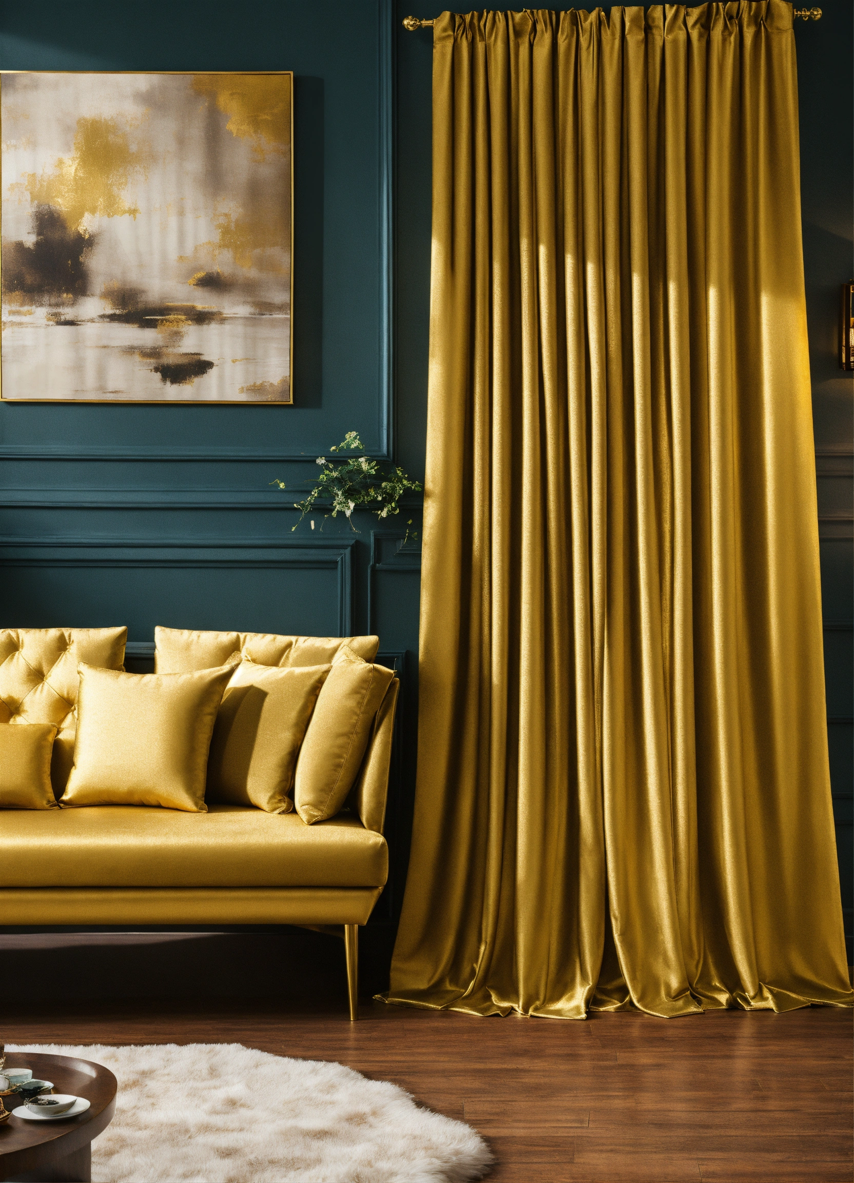 Lexica - Blackout gold color curtains in modren living room