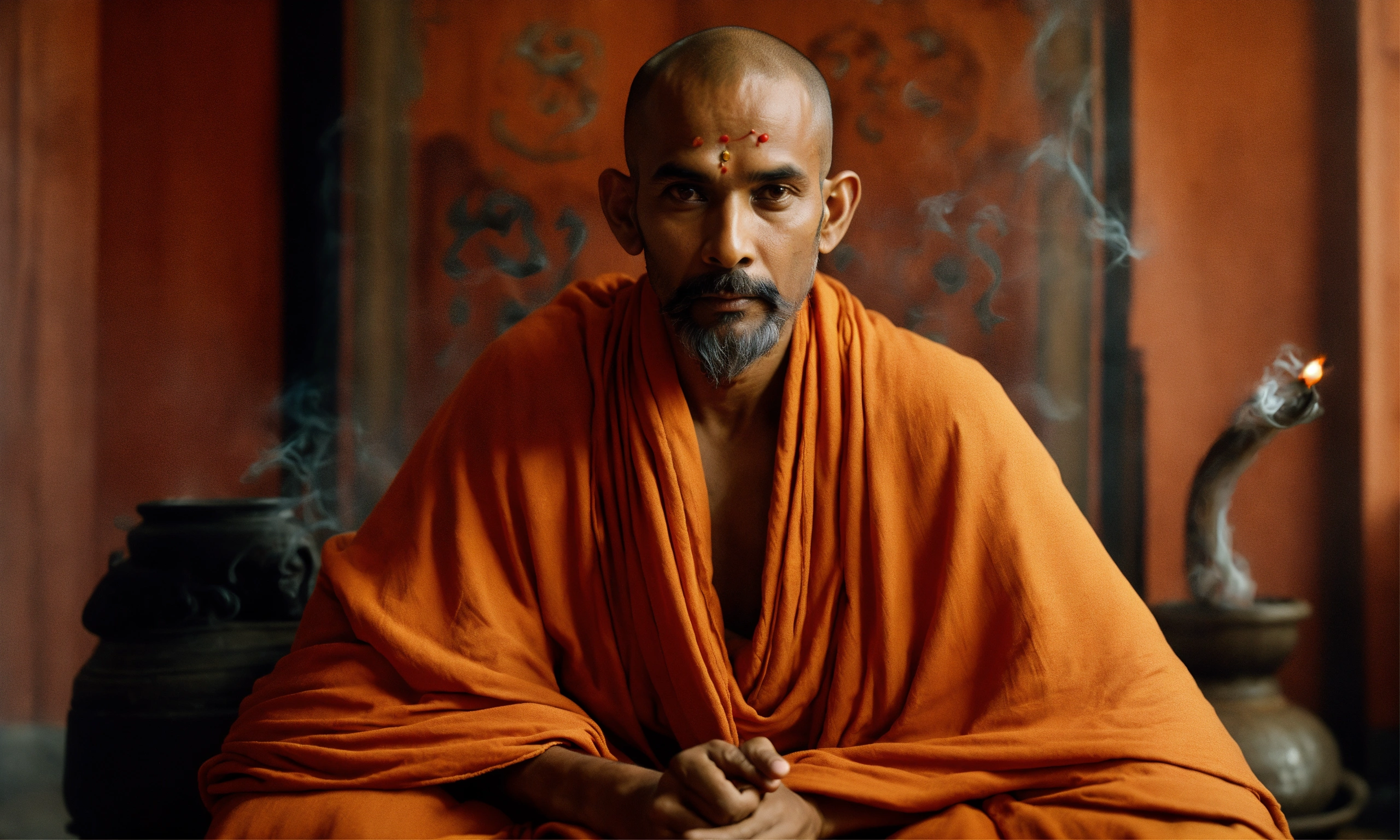 Lexica - Portrait of a skinny magical Indian monk, looking directly ...