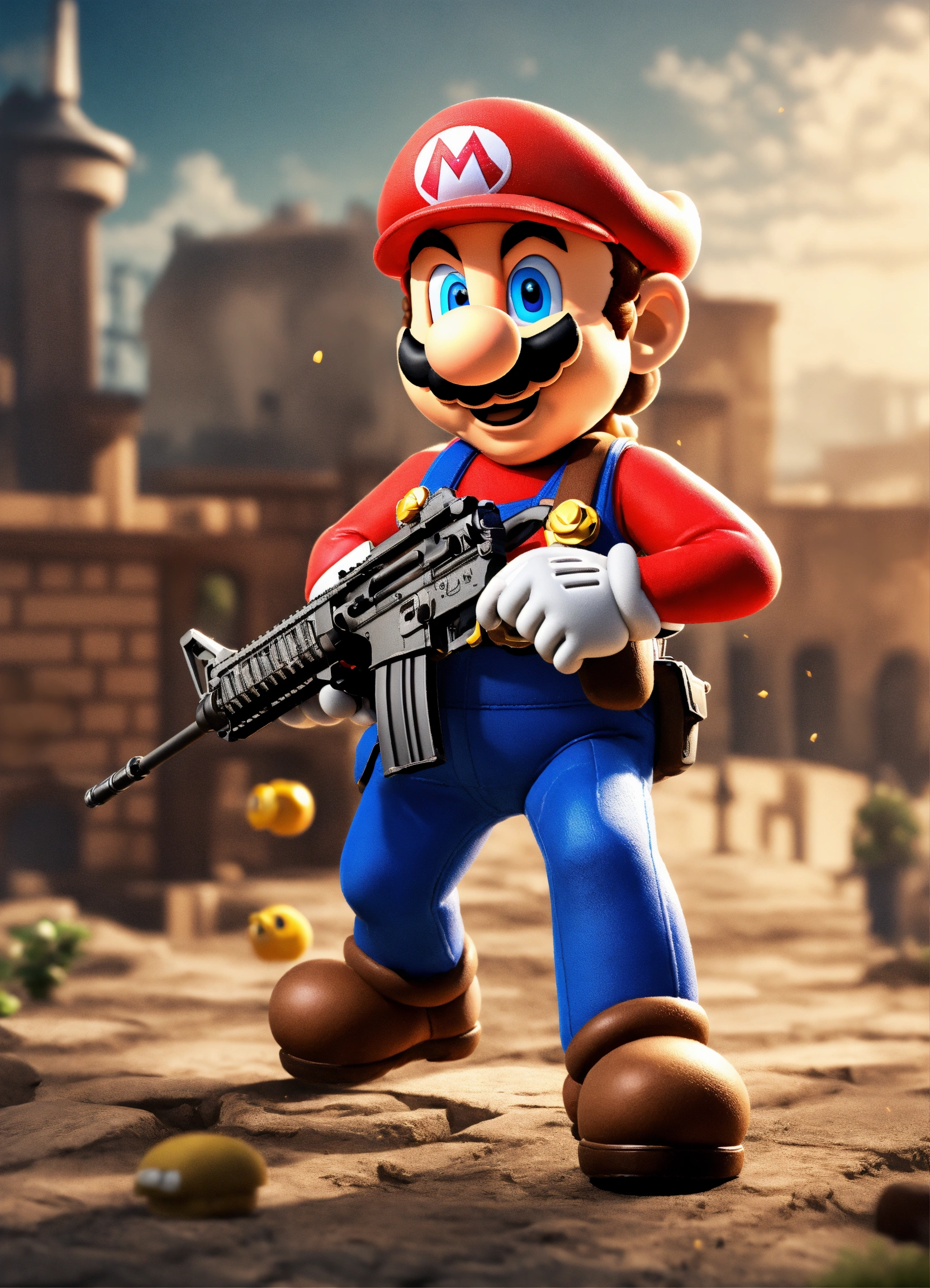 Lexica - Now render super Mario holding an AR15