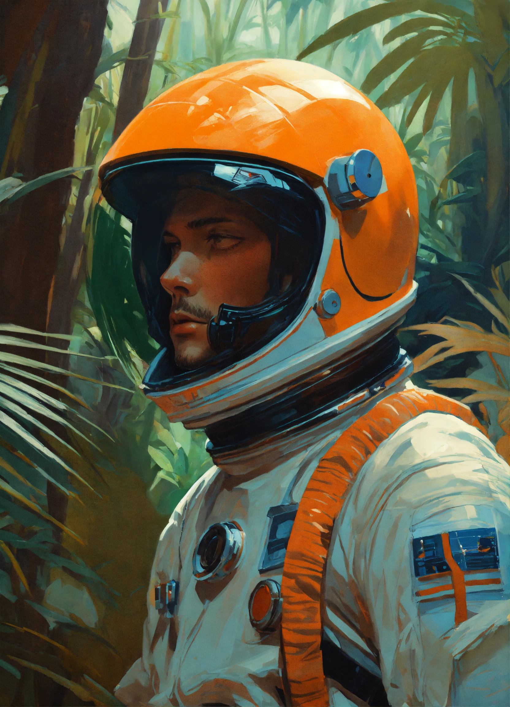 Lexica - Waist-up, muted photo portrait titled "men Astronaut, in a ...