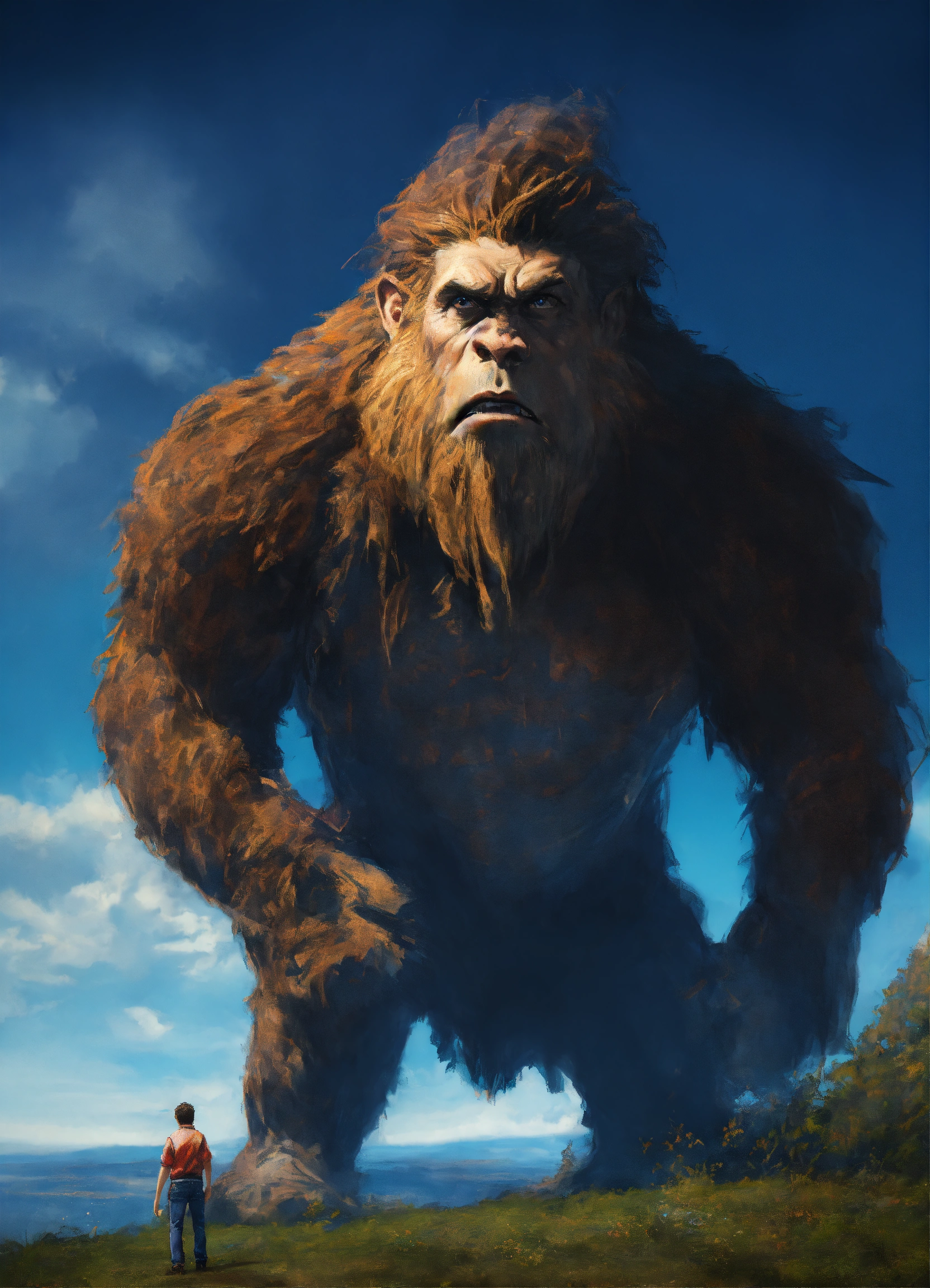 Lexica - Scared giant, blue background, realism photo
