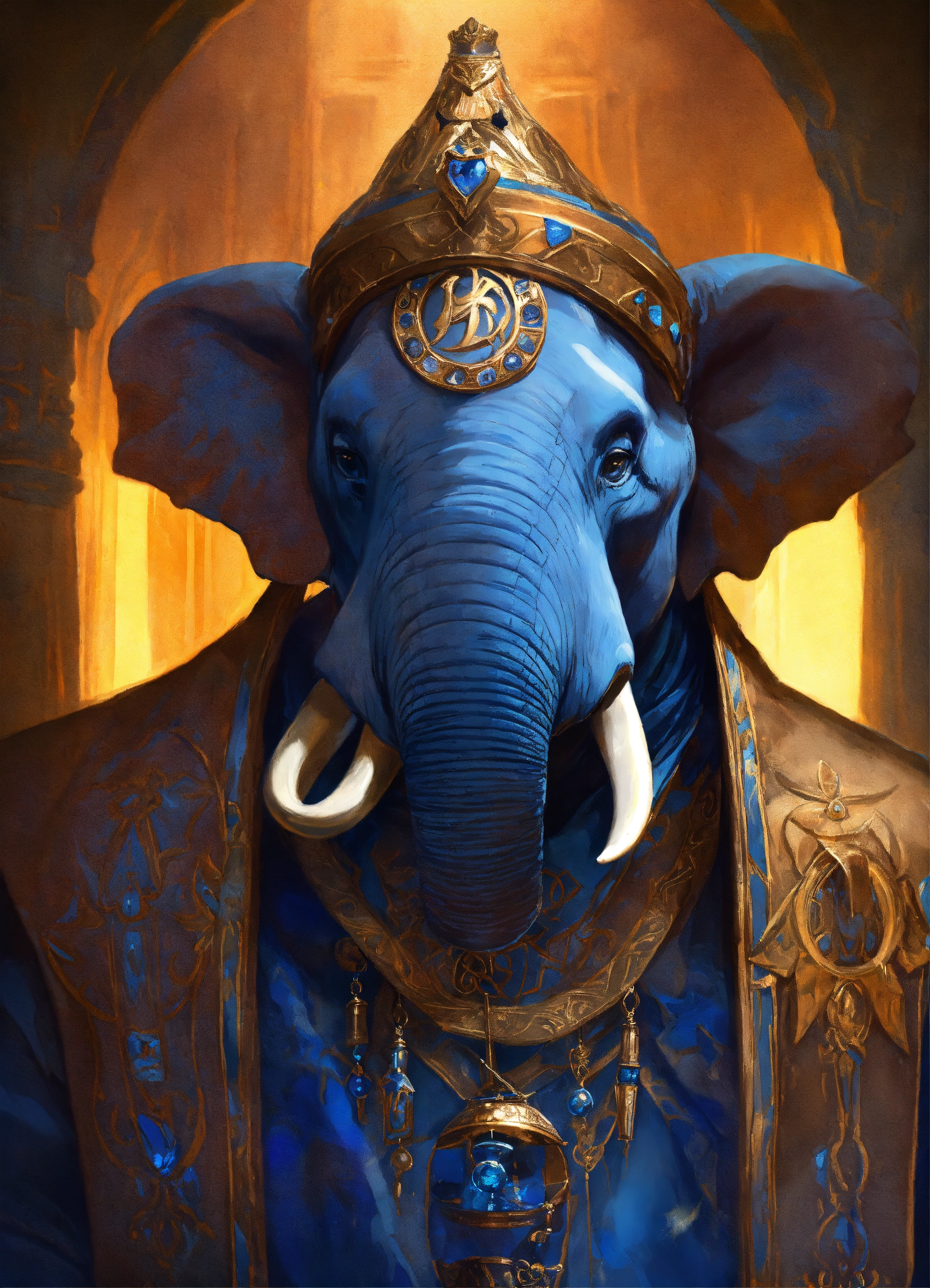 Lexica - Fantasy Portrait of a Loxodon sorcerer, bronze tusks, soft ...