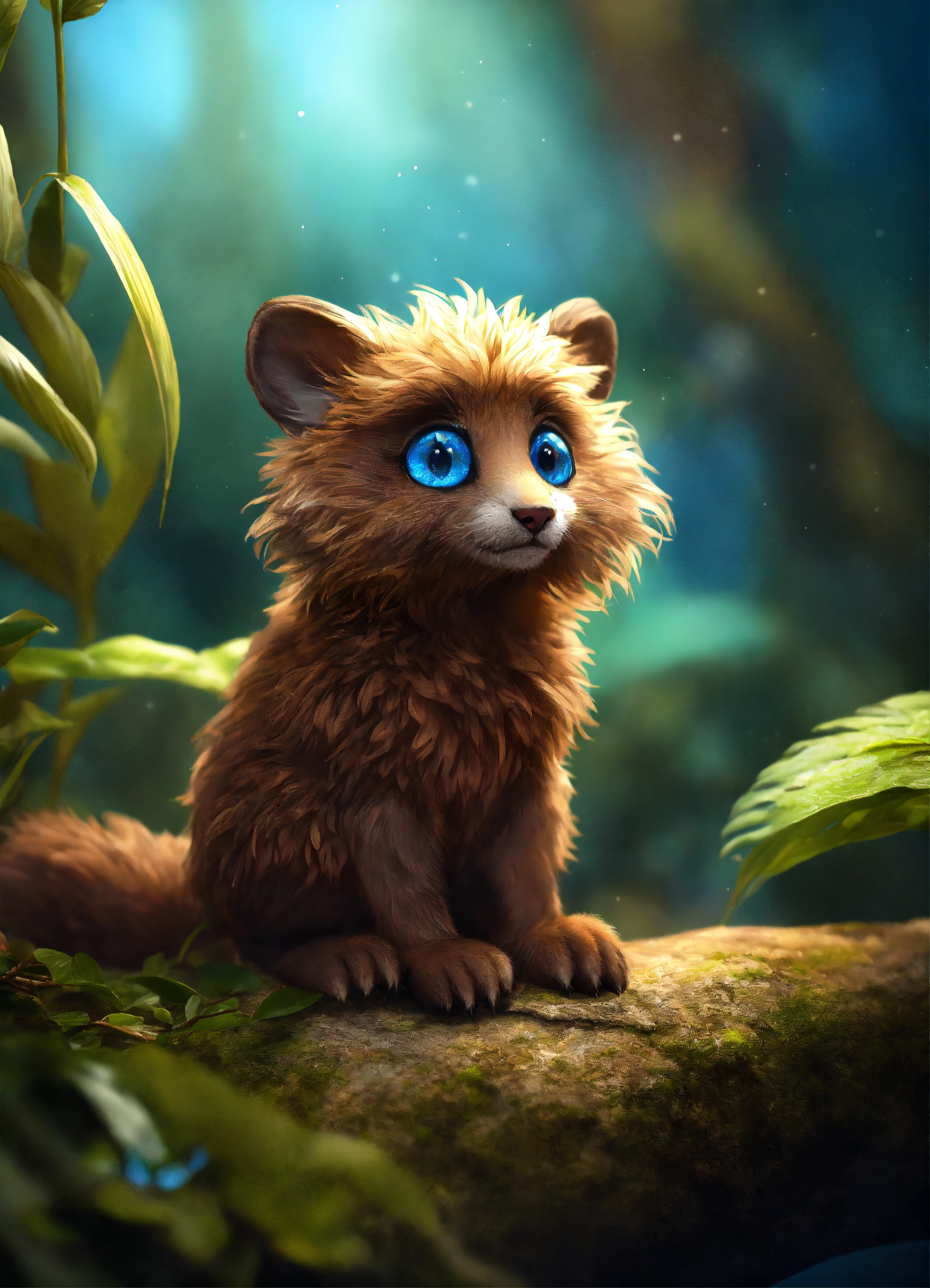 Lexica - Beautiful little furry brown creature full body with blue eyes ...