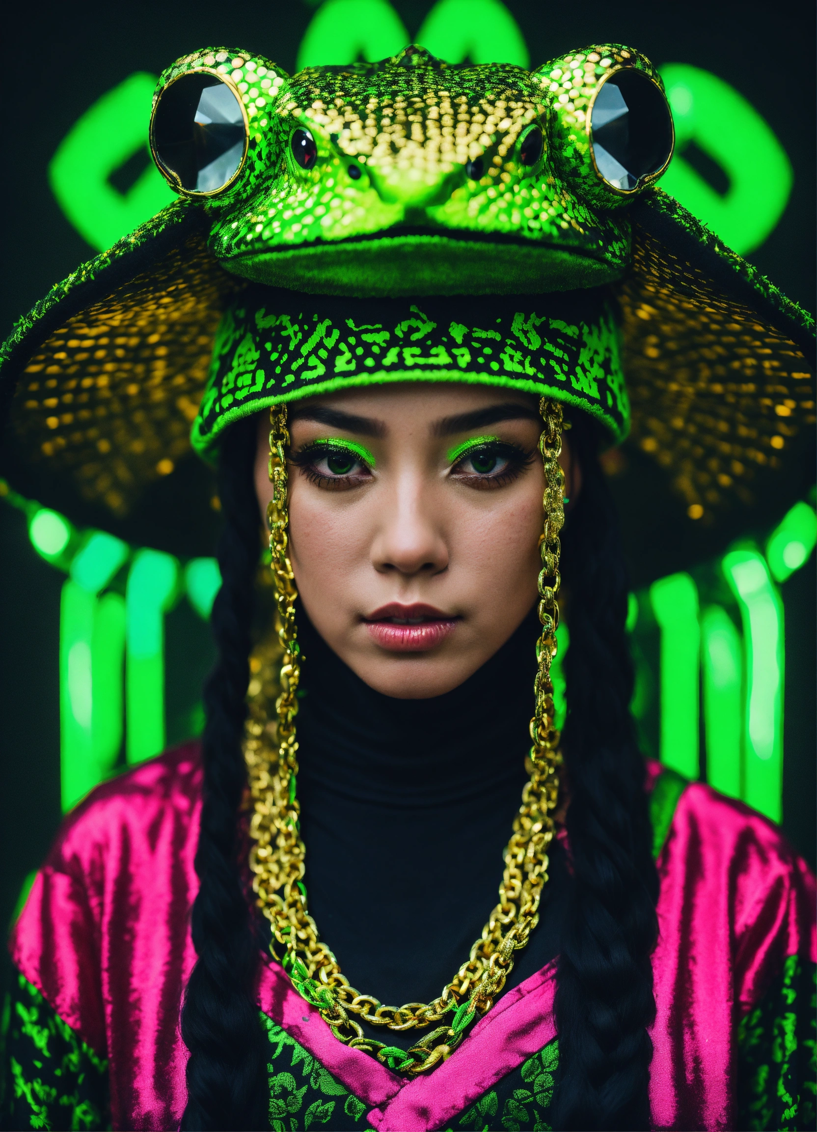 Lexica - Full body portrait A toad made out of a 3d black green light ...