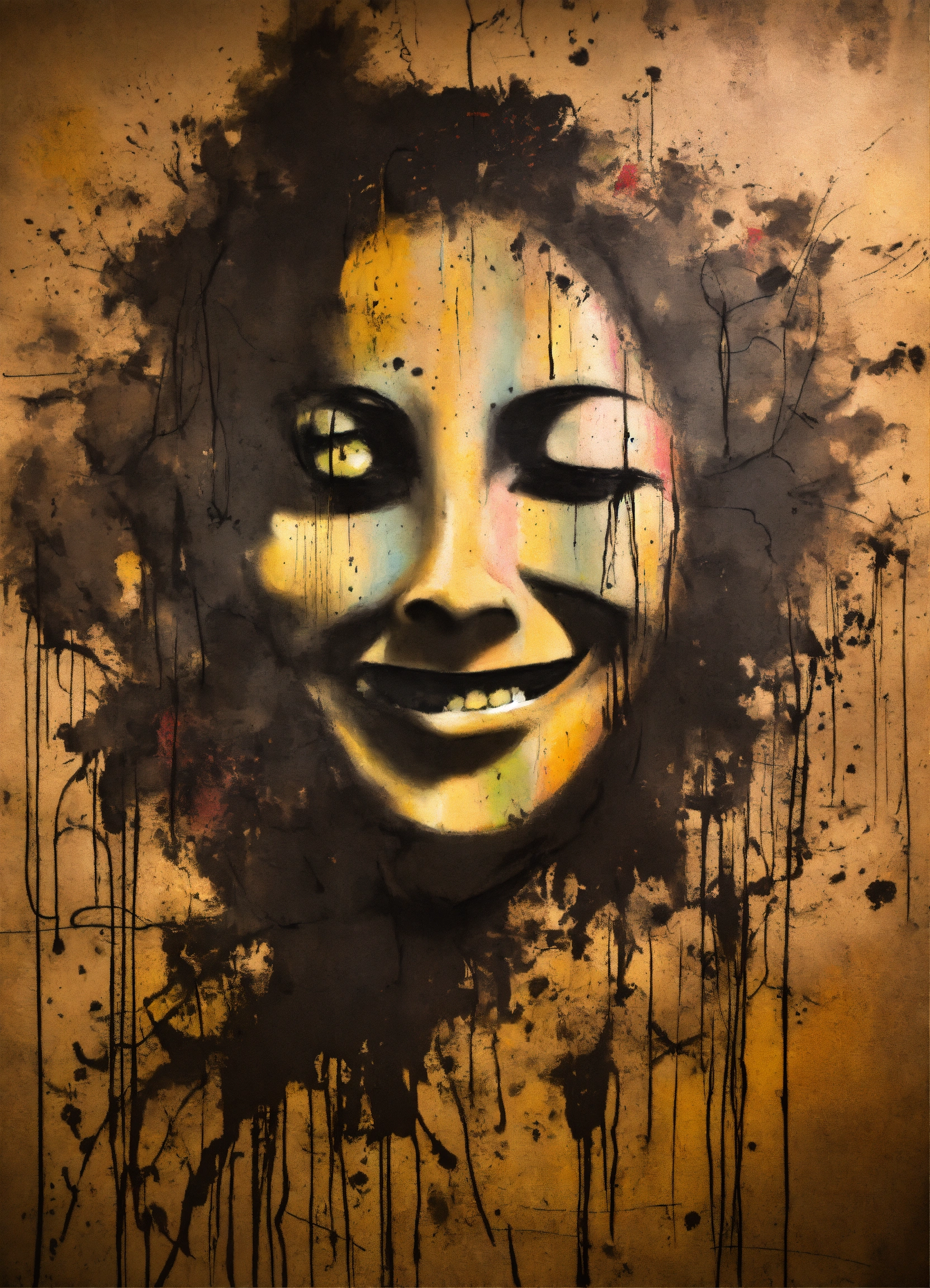 Lexica - Create the outline of smiling depression, painted with a few ...