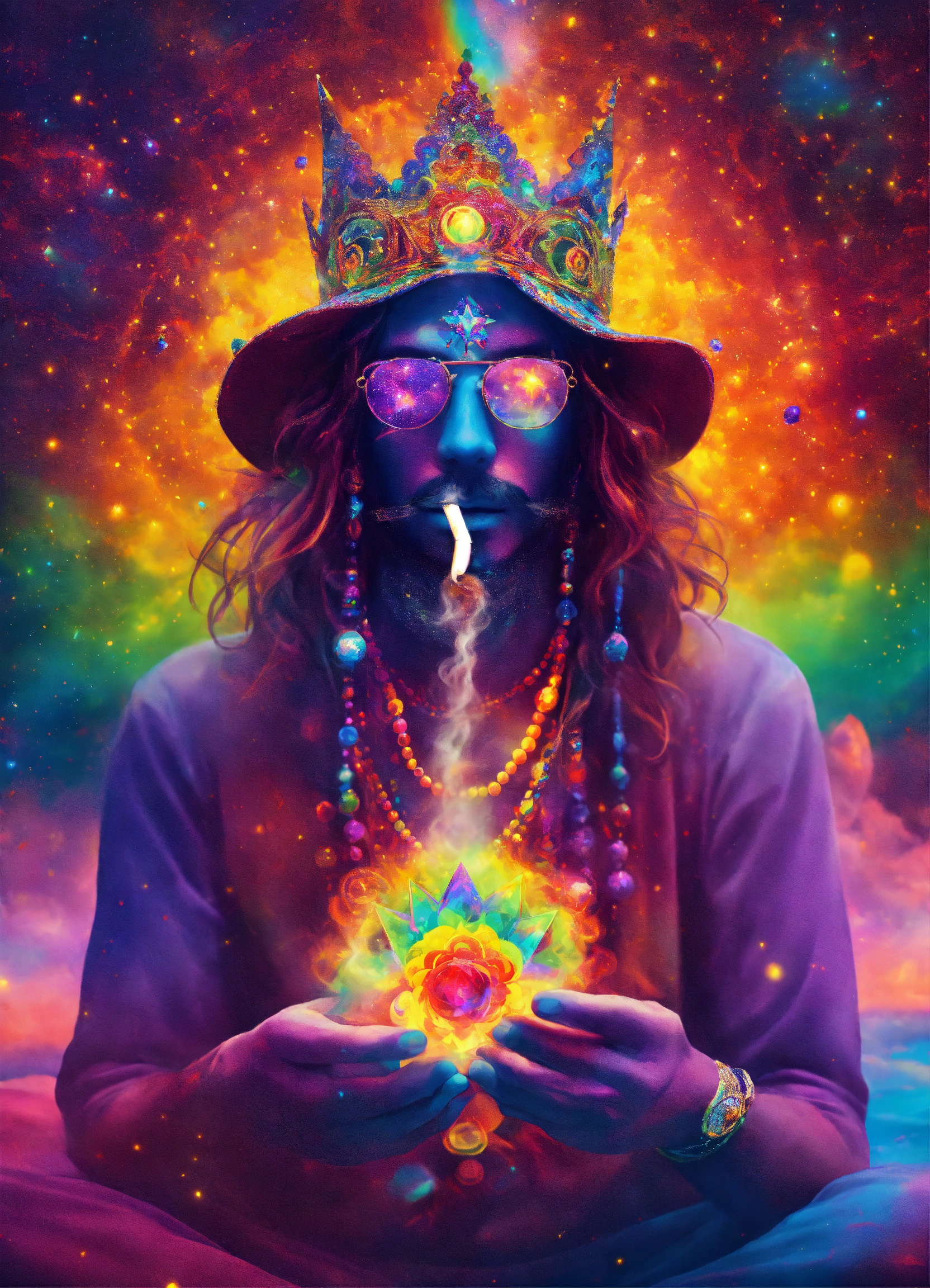 Lexica - Abstract hippy smoking dmt, with universe coming out of his ...