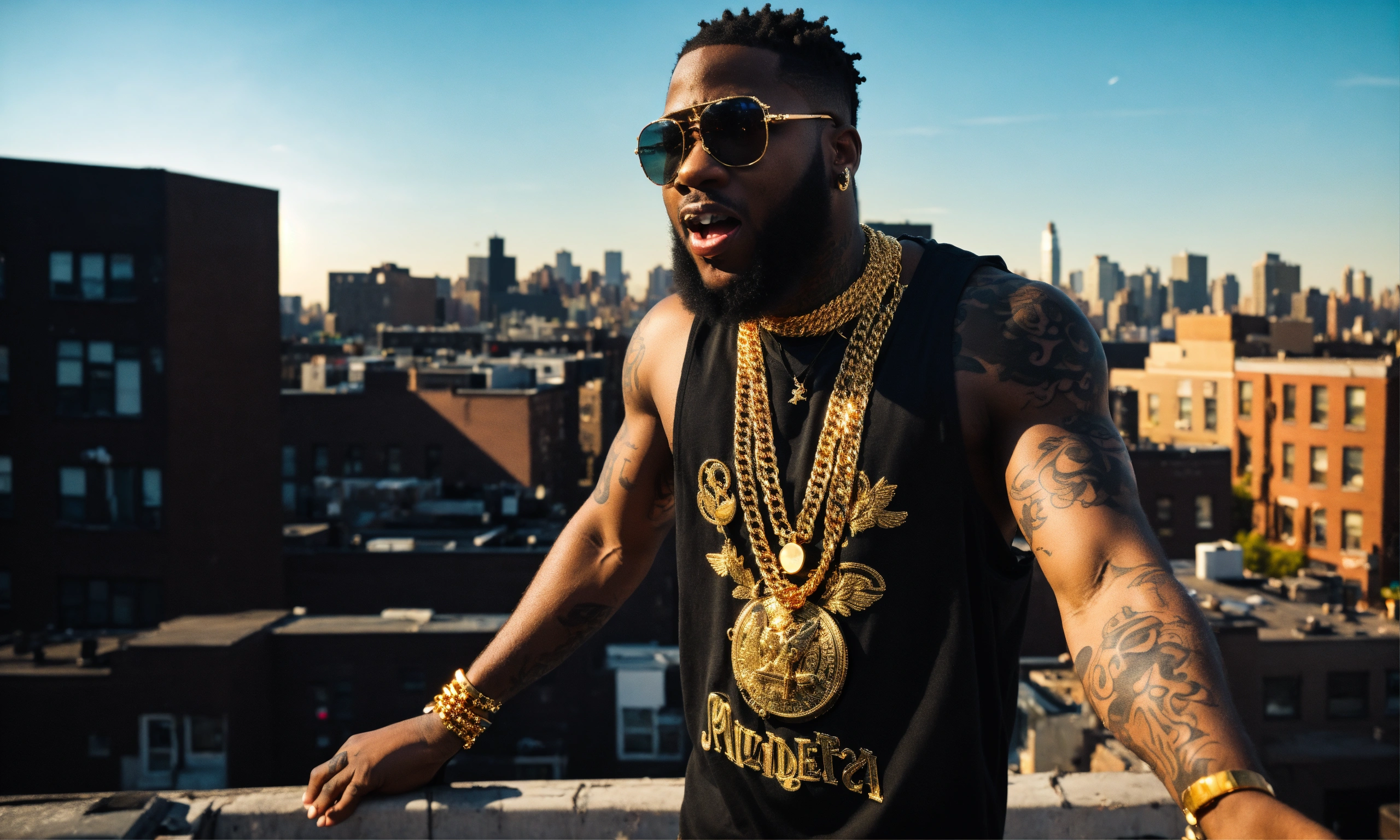 Lexica - Sky view Full body shot black battle rapper "Murda Mook ...