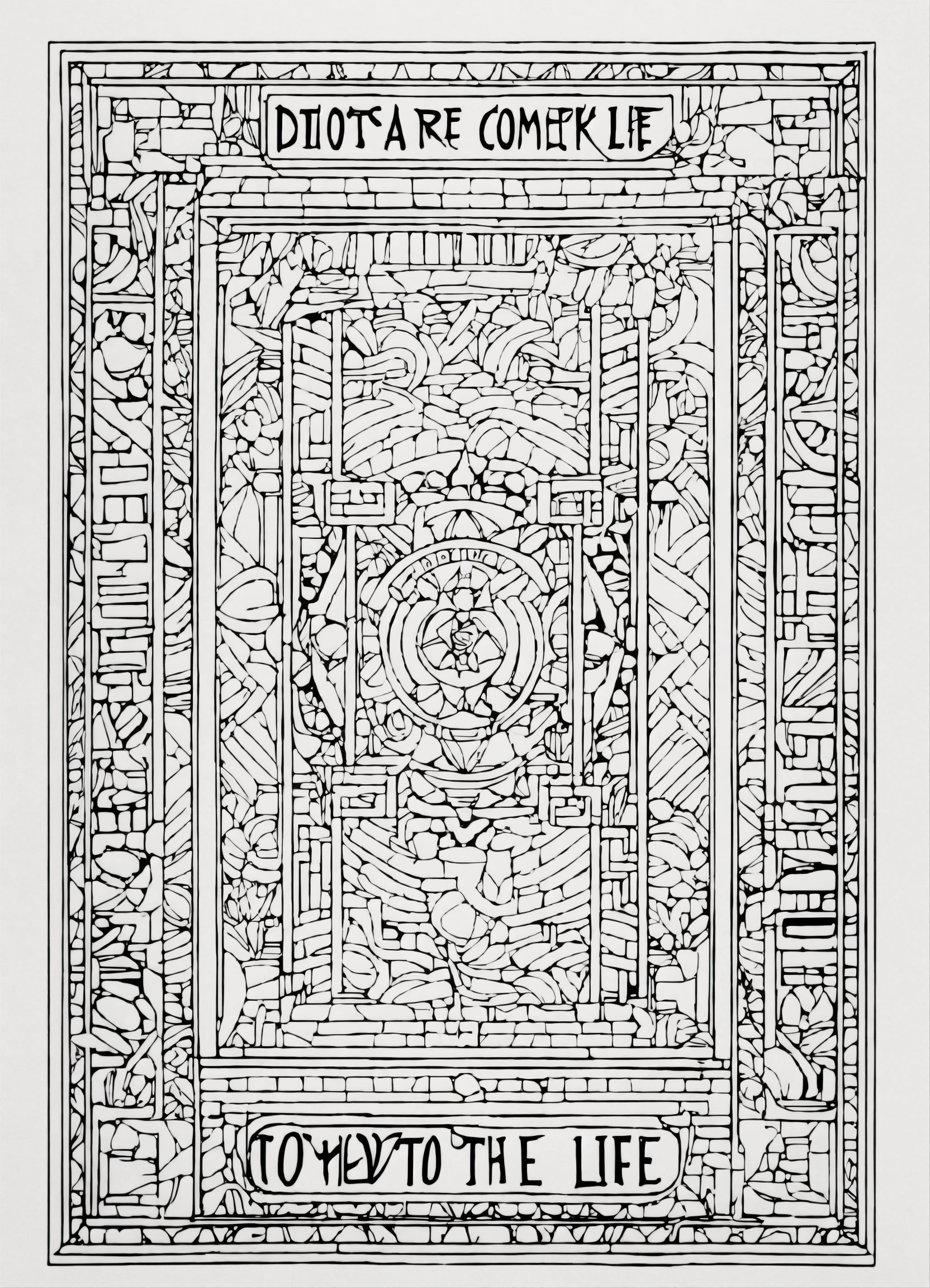 Lexica - Coloring page for adults, bold lines, dark lines, sign with a ...