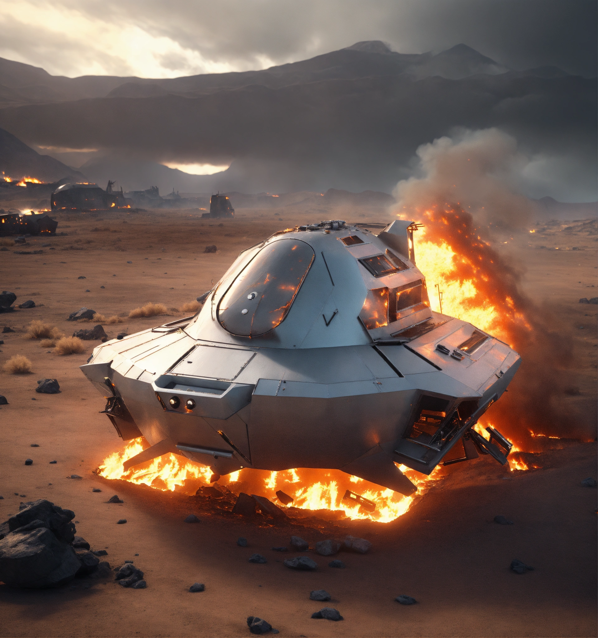 Lexica - Zoom out on a small silver sleek futuristic evacuation craft ...