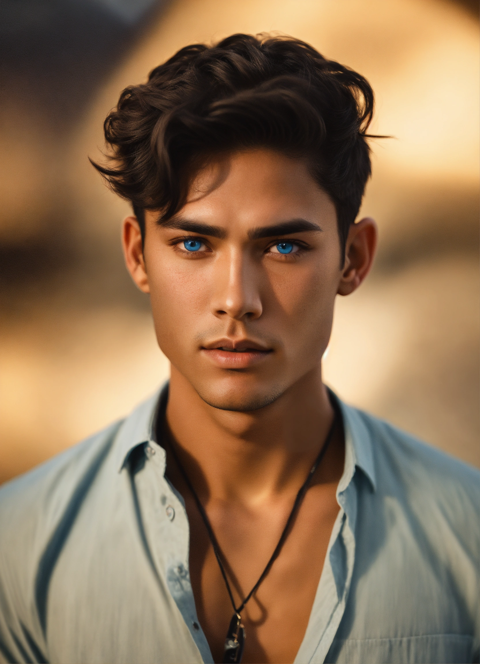 Lexica - Young man; Deep caramel tan skin, angular features; sharp ...