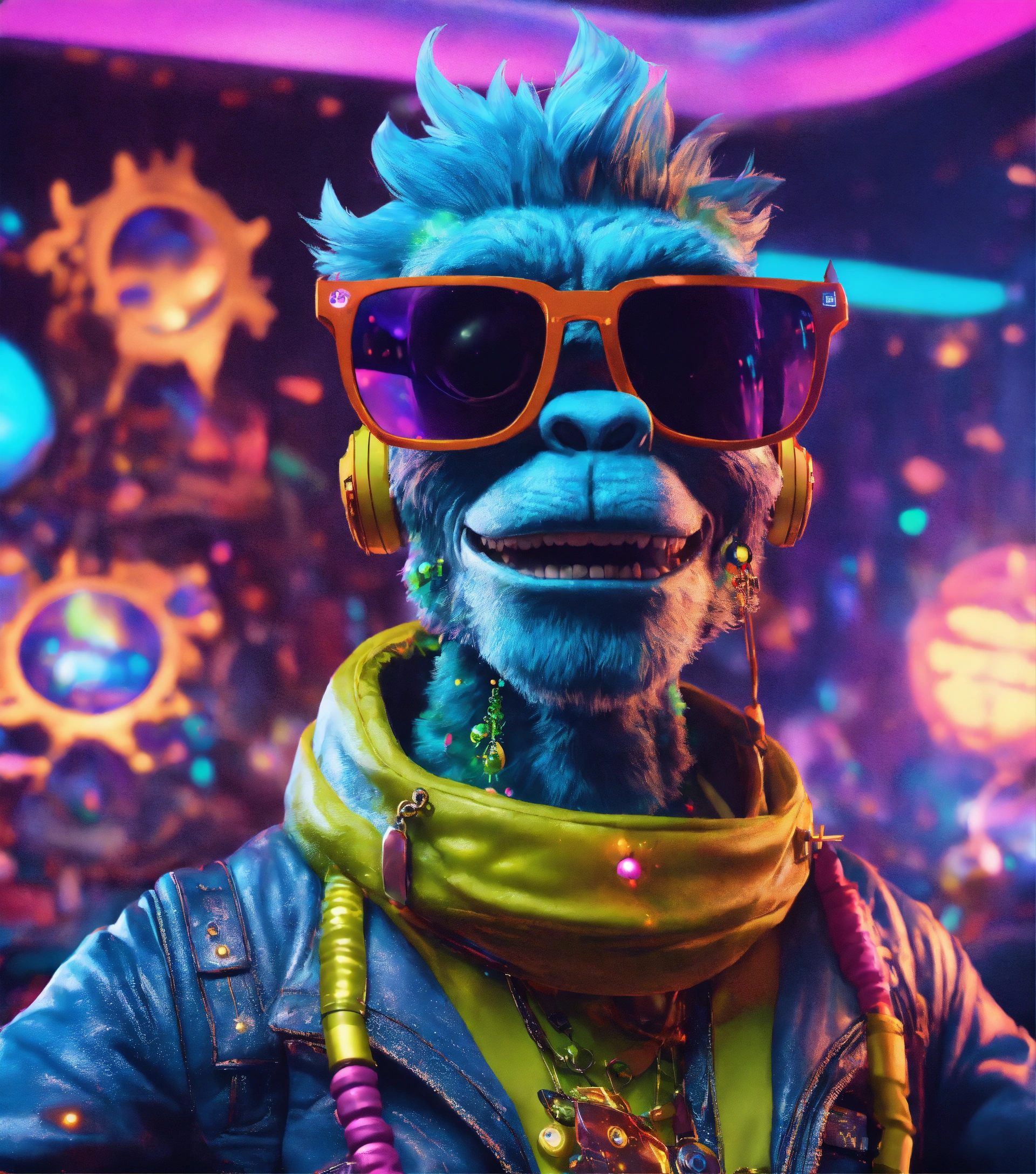 Lexica - Zoom out on funky cartoon MONSTER rockstar wearing cool space ...
