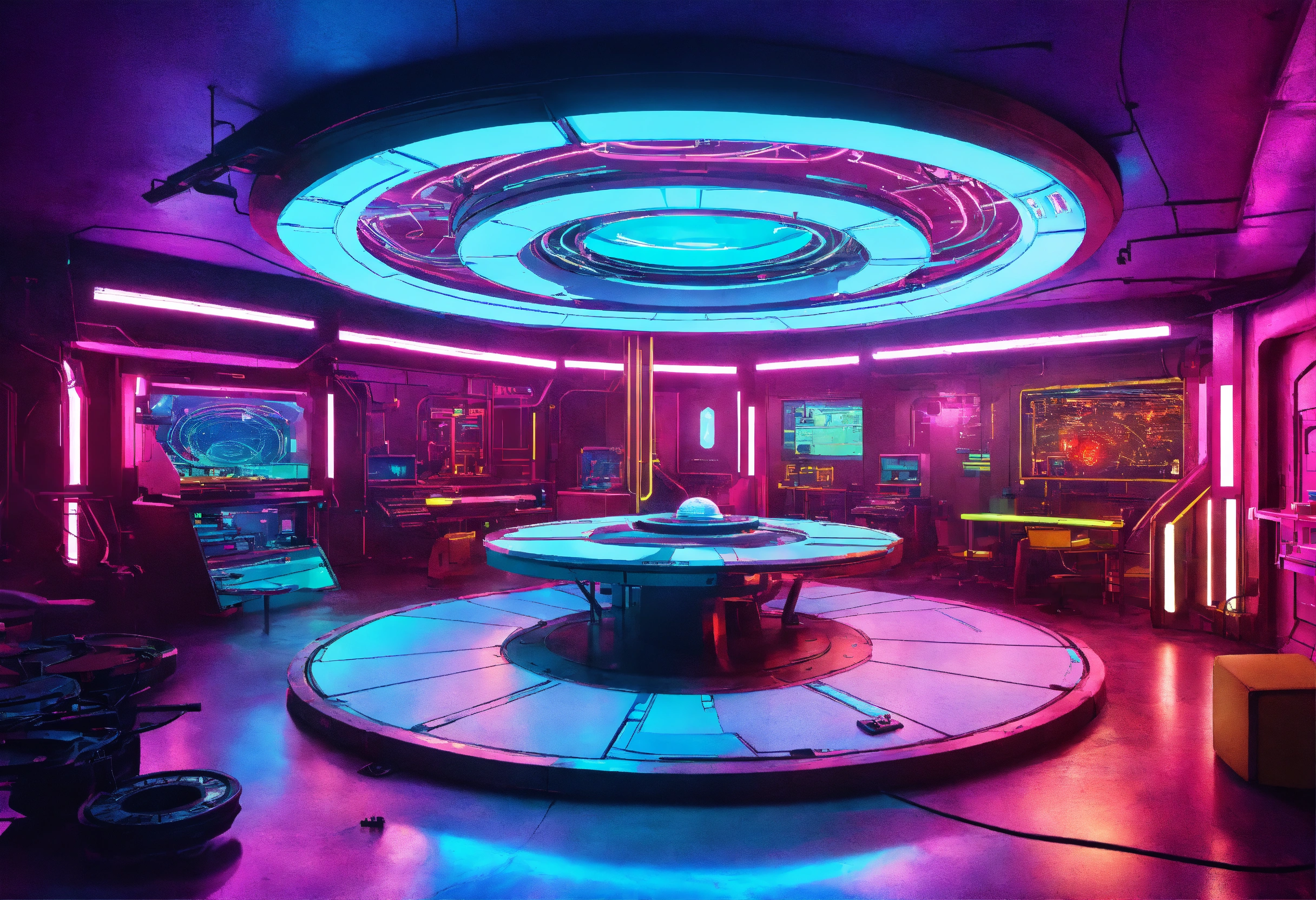 Lexica - Underground sci-fi base with cool colors and neon lighting ...