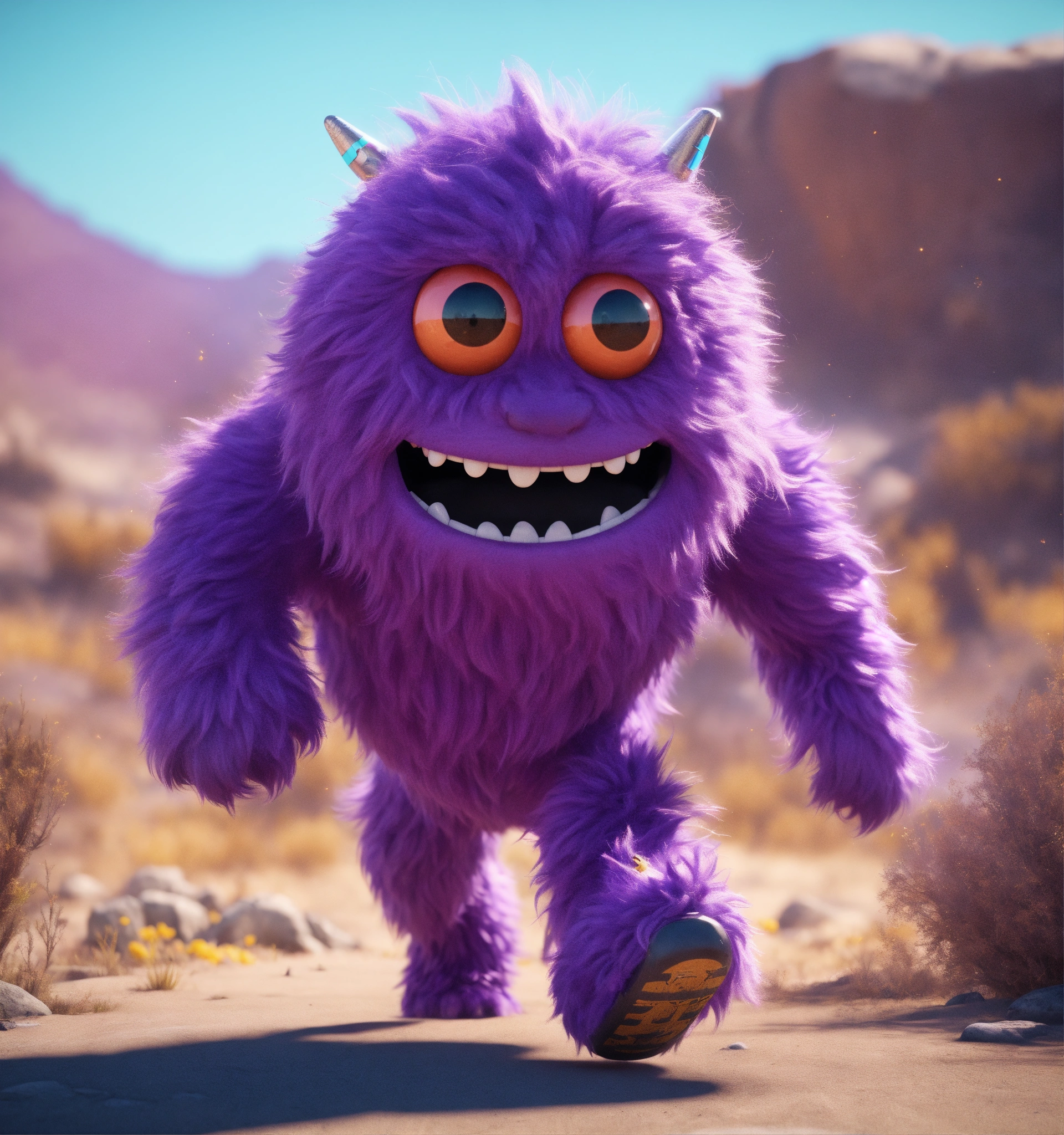 Lexica - Zoom out on a friendly, fun loving, hairy, violet colored ...