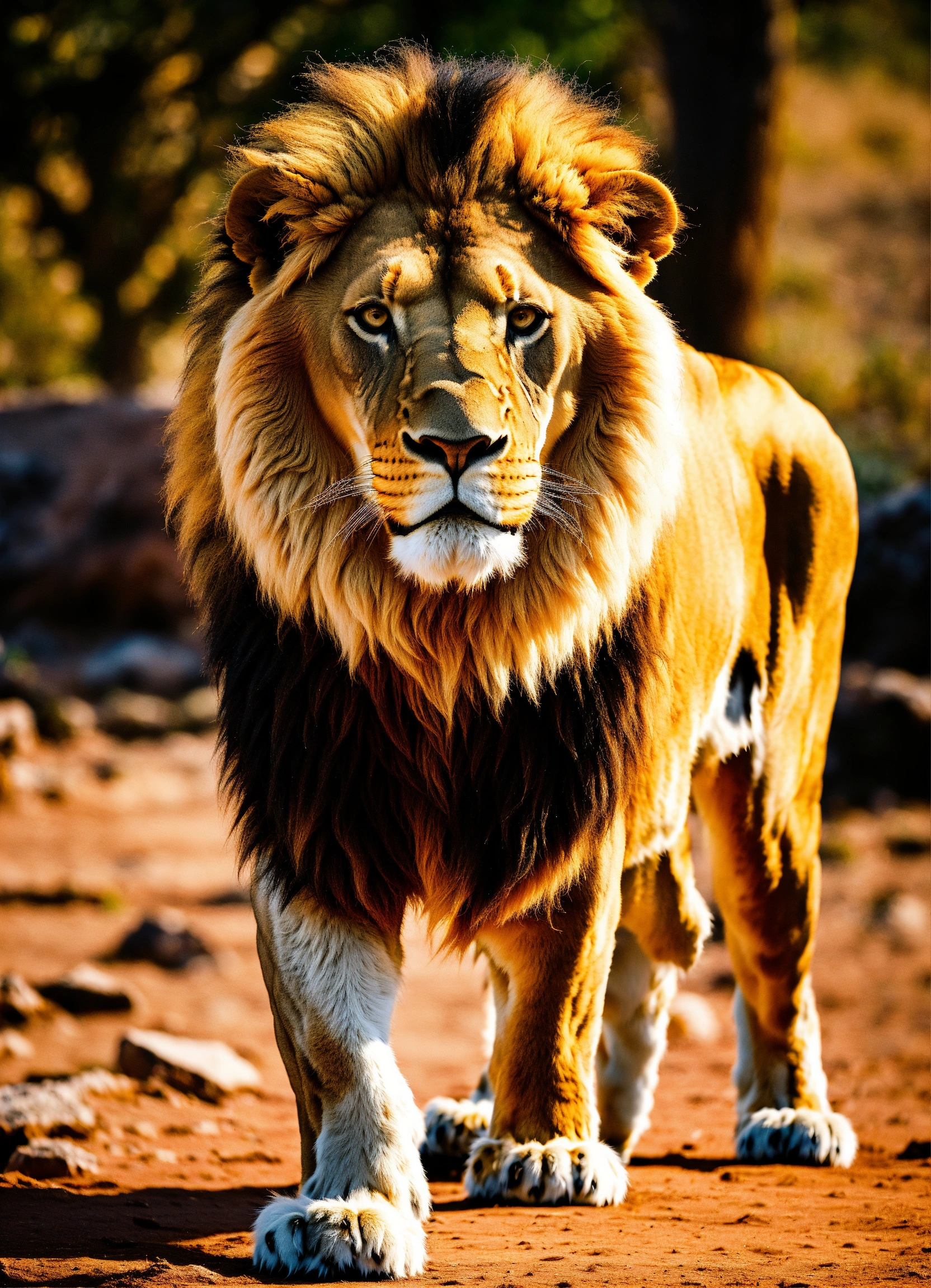 Lexica - A bipedal lion with white fur standing on two legs