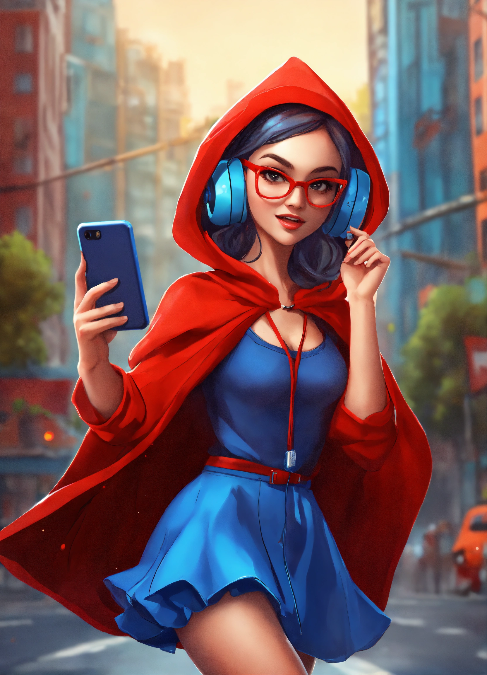 Lexica - Cartoons happyd modern Red Riding Hood, wearing short blue ...