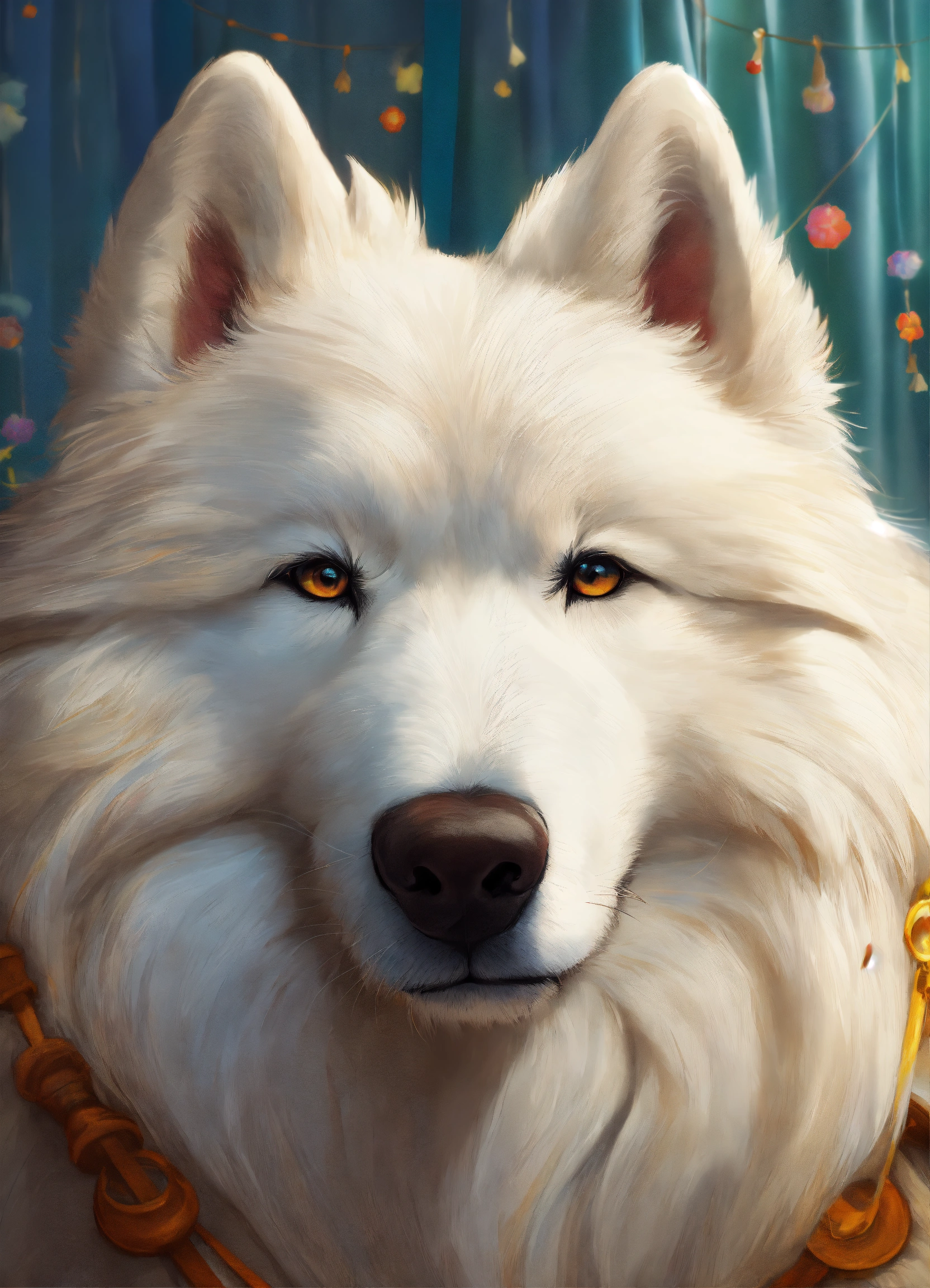 Lexica - A Samoyed dog lying on its back, with lots of detail and ...