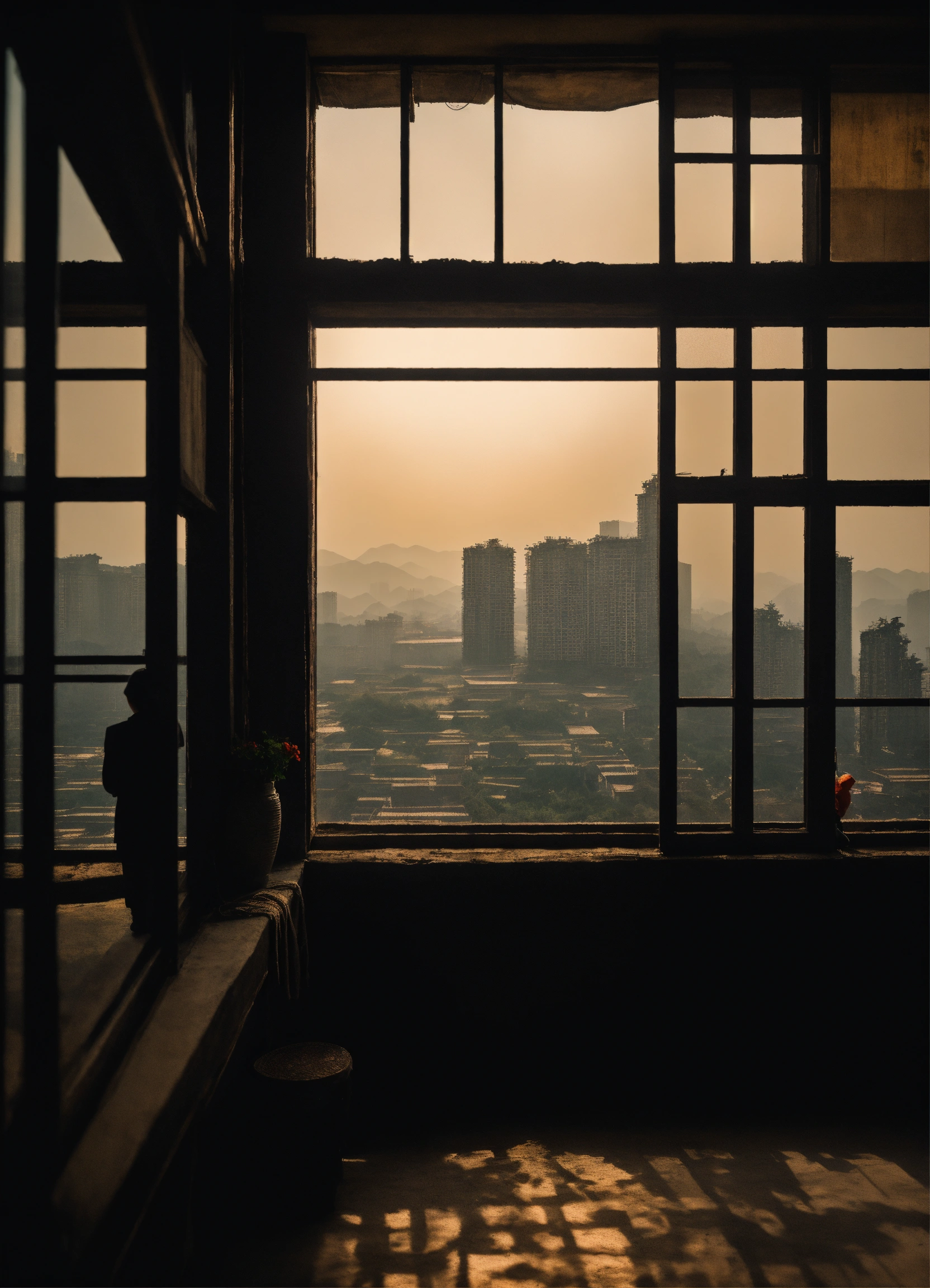 Lexica - Some people look over tall building windows, in the style of ...