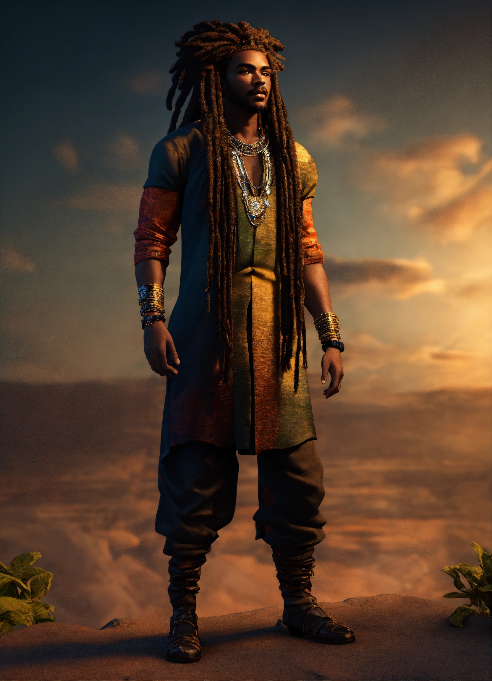 Lexica - 3d render of a Black man with long flowing dreadlocks, 6'5 ...